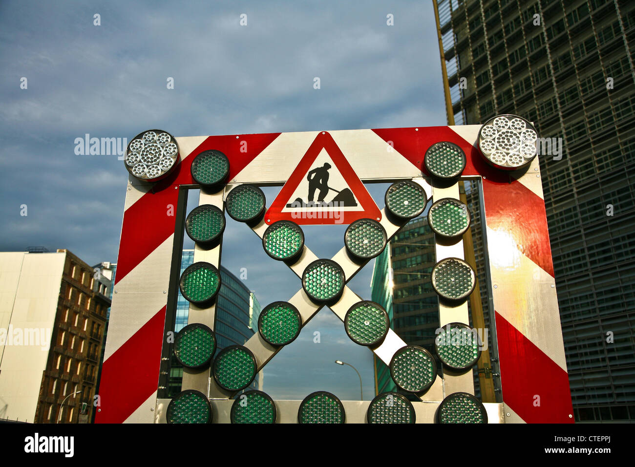 work place with traffic sign Stock Photo - Alamy