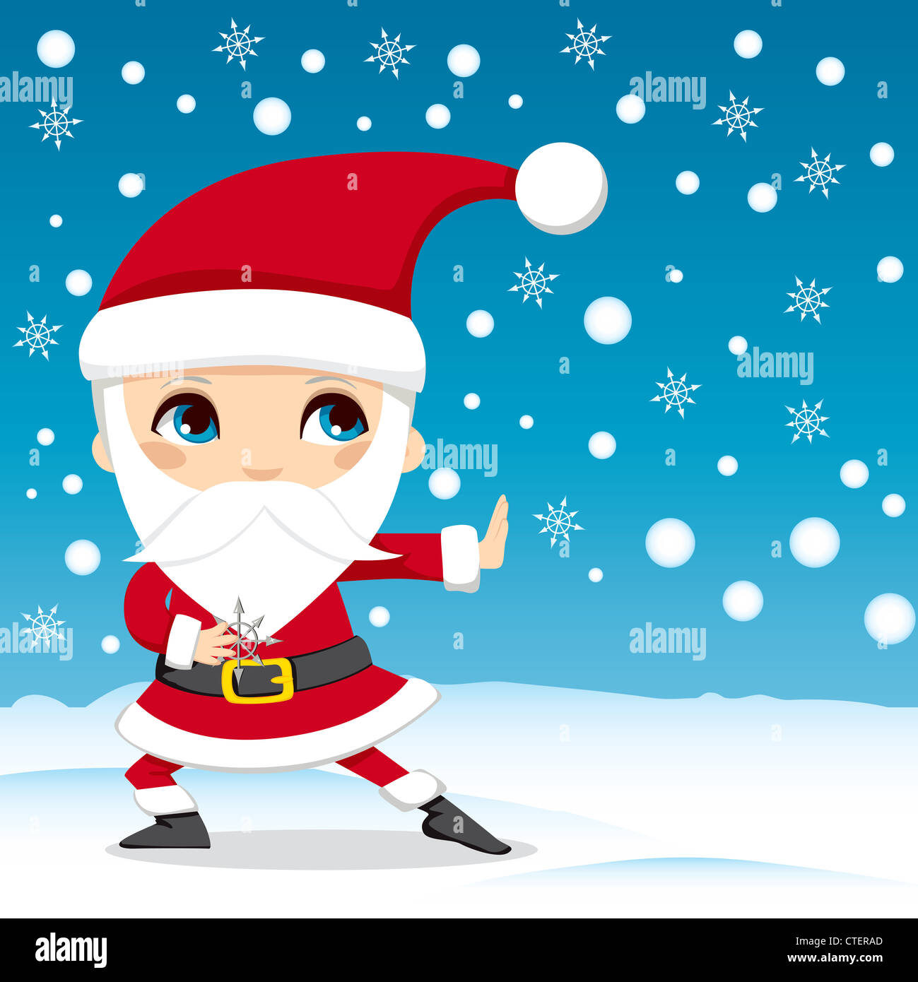 Santa Claus throwing snowflake ninja stars on Christmas Eve Stock Photo ...