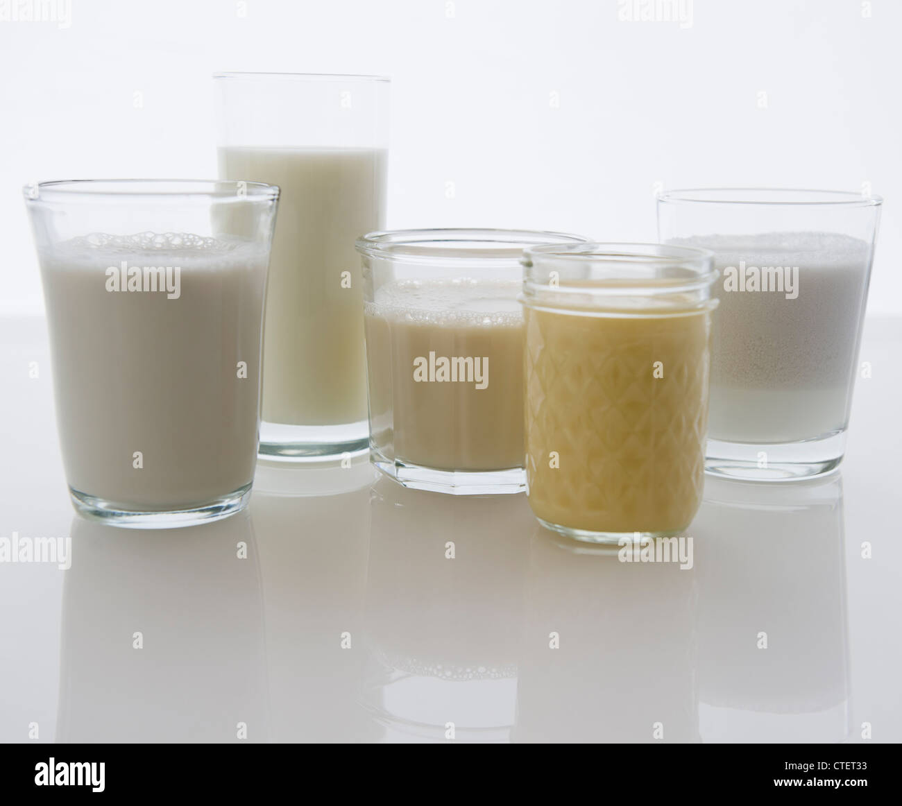 Close up of glasses with different kinds of milk Stock Photo - Alamy