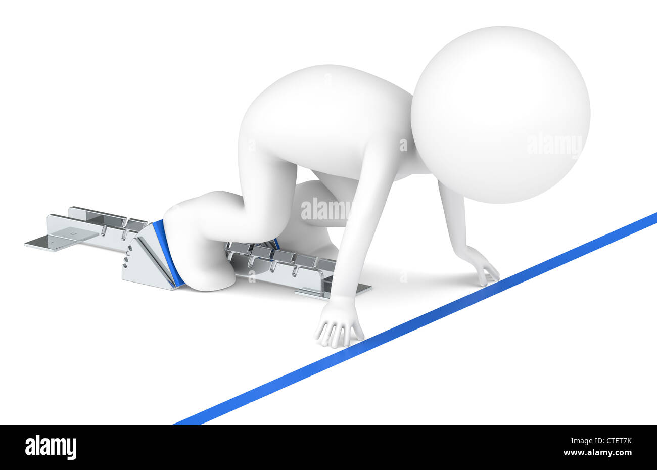 3D little human character The athlete at the Start Block. Blue. People ...