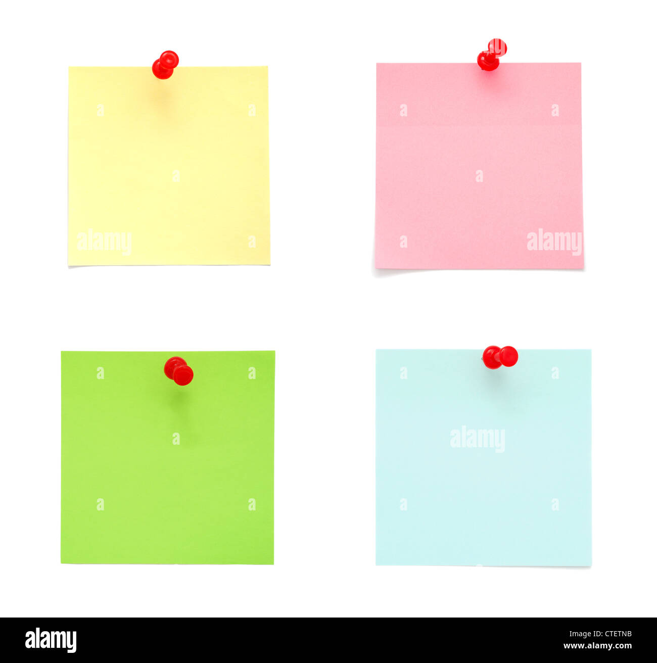 Set of post-it notes with push pins isolated on white background Stock ...