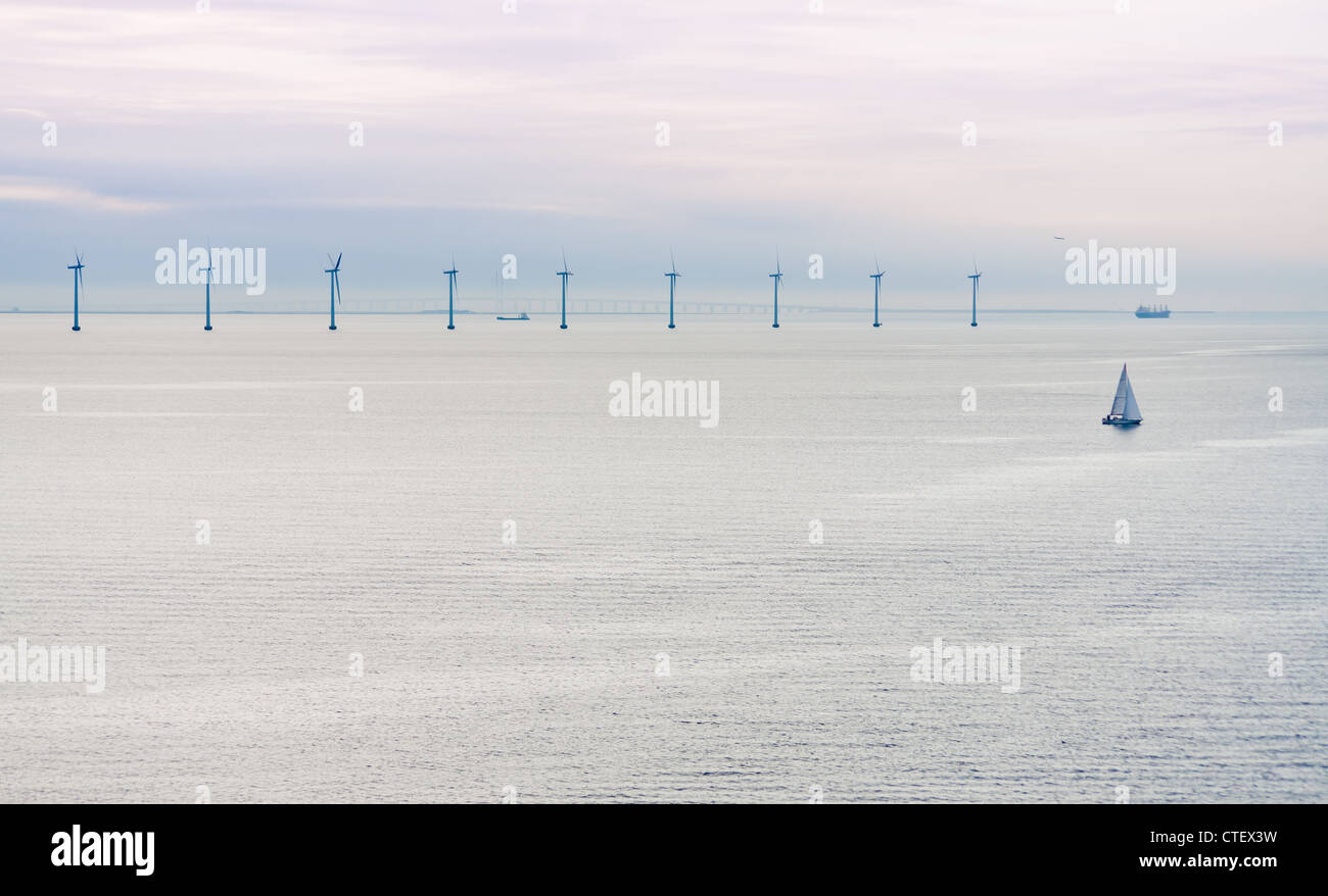 Middelgrunden - offshore wind farm near Copenhagen, Denmark at early ...