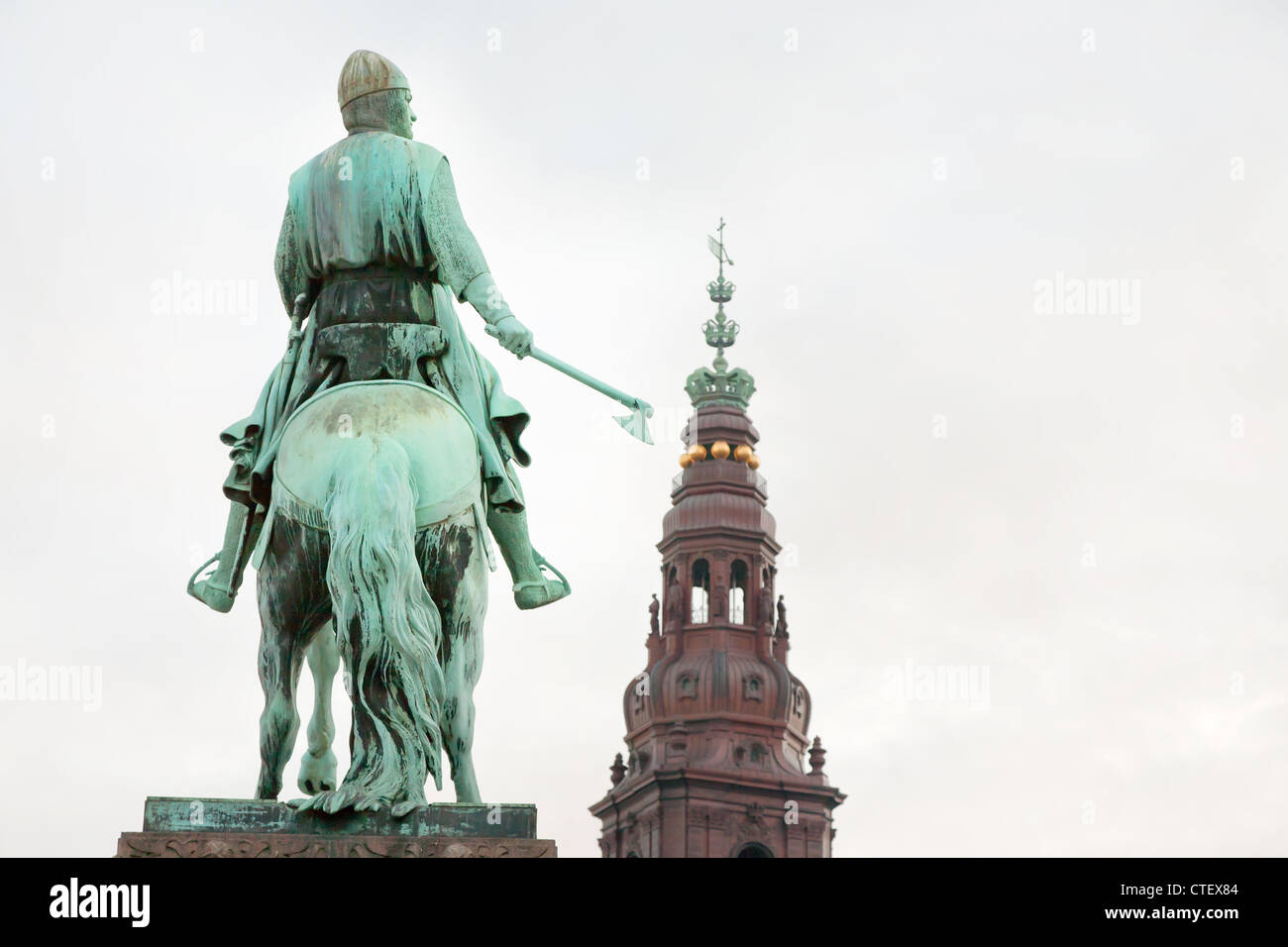 view on Christiansborg palace tower and Statue of Absalon in Copenhagen ...