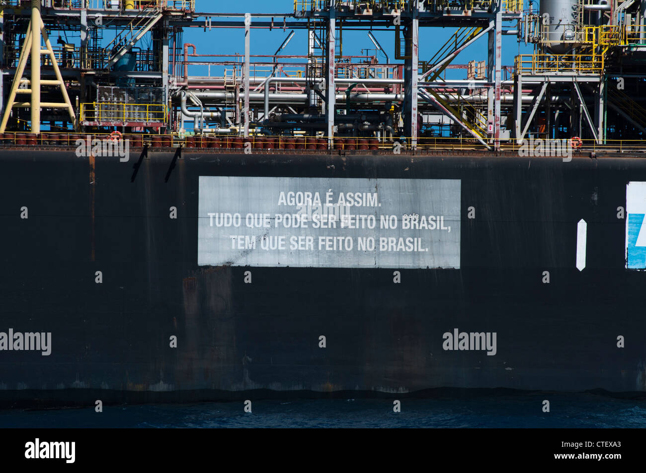 Detail of starboard side of FPSO P47 oil rig from petrobras. Campos ...