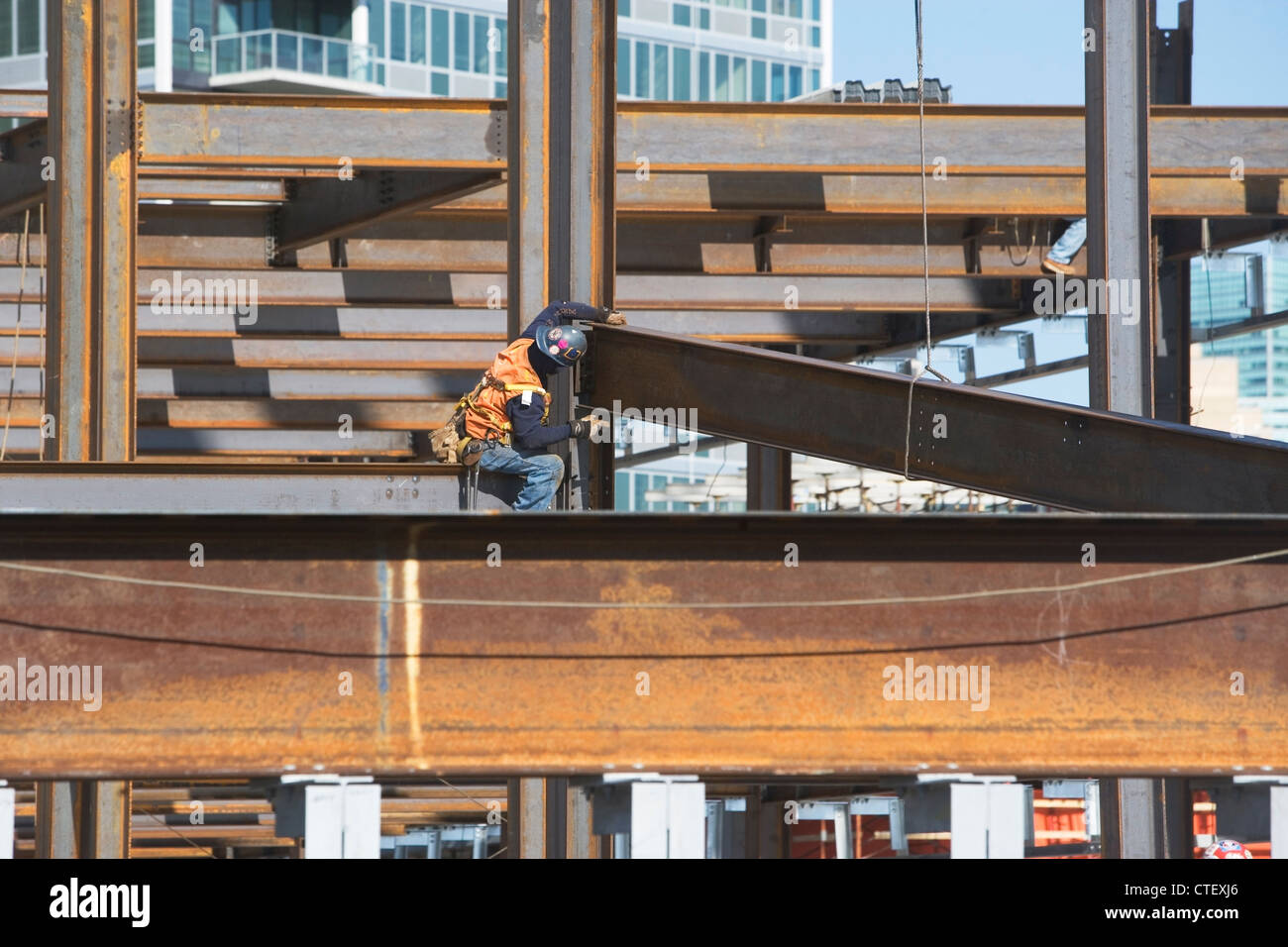 USA, New York, Long Island, New York City, Male worker on construction ...