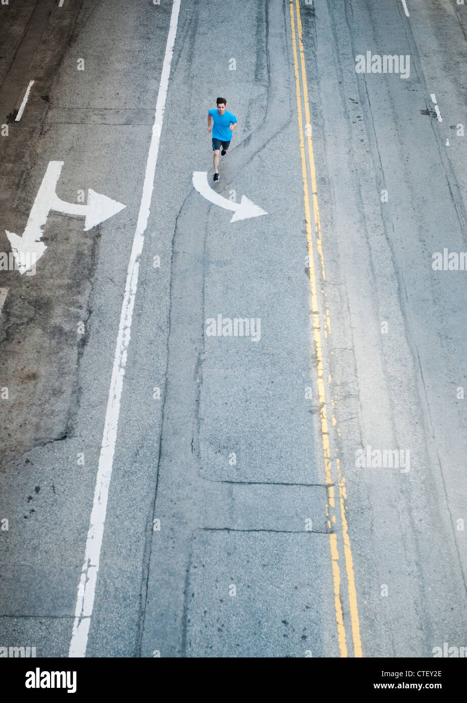 USA, California, Los Angeles, Elevated view of man and man running on ...