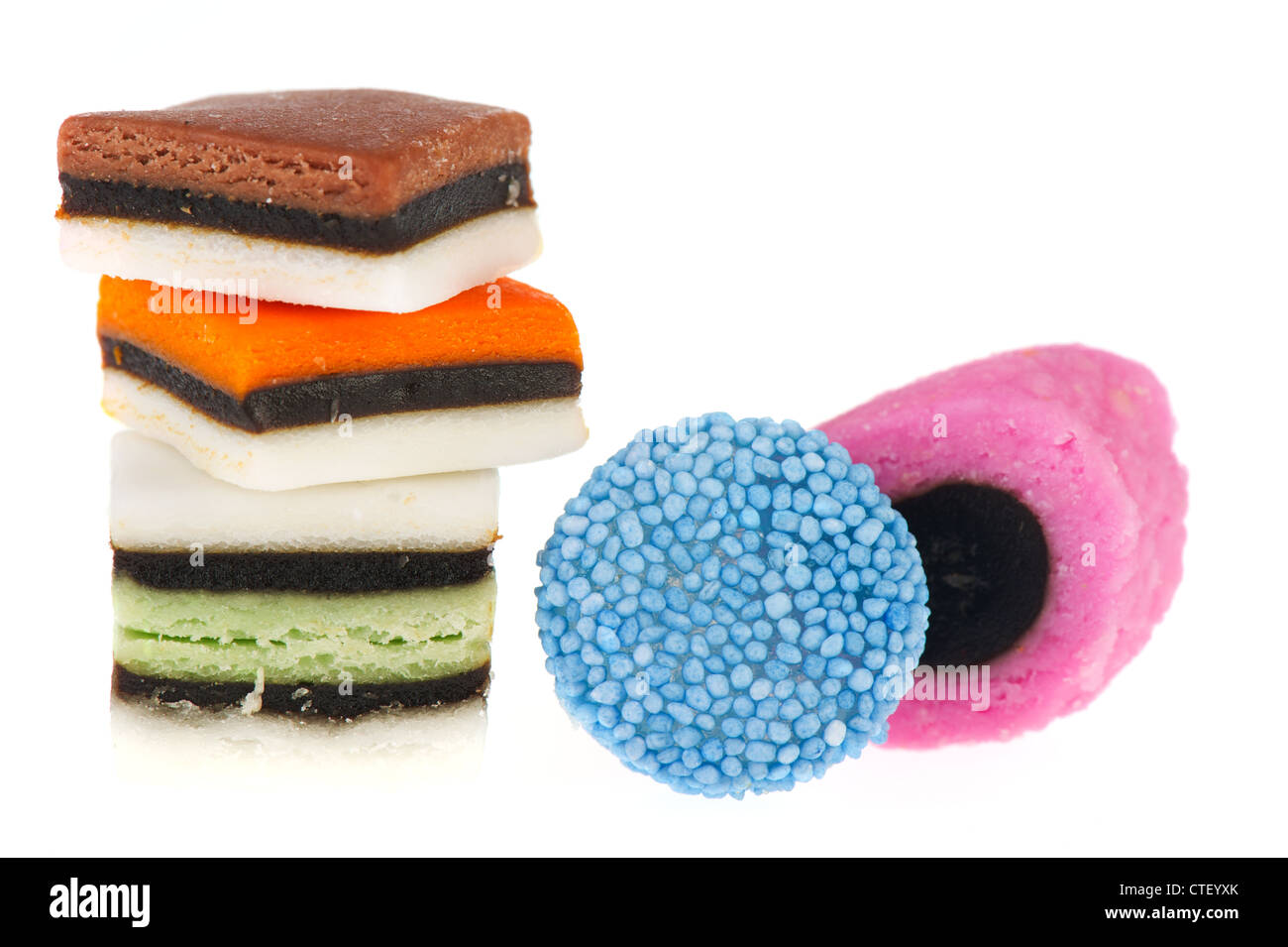 Some sweets from all sort liquorice isolated over white background ...
