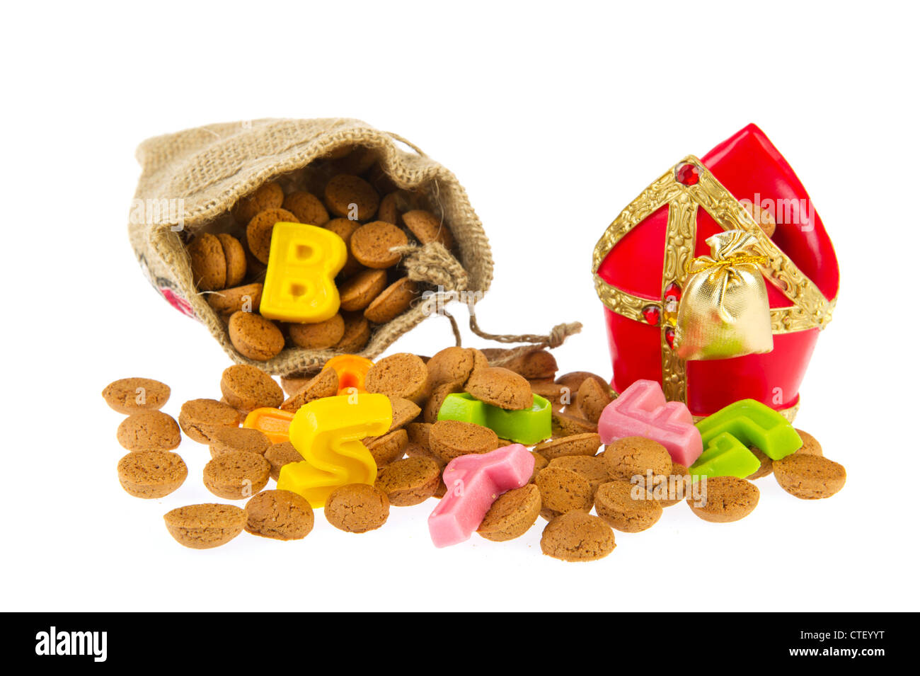 Dutch Sinterklaas candy with mitre and pepernoten Stock Photo - Alamy