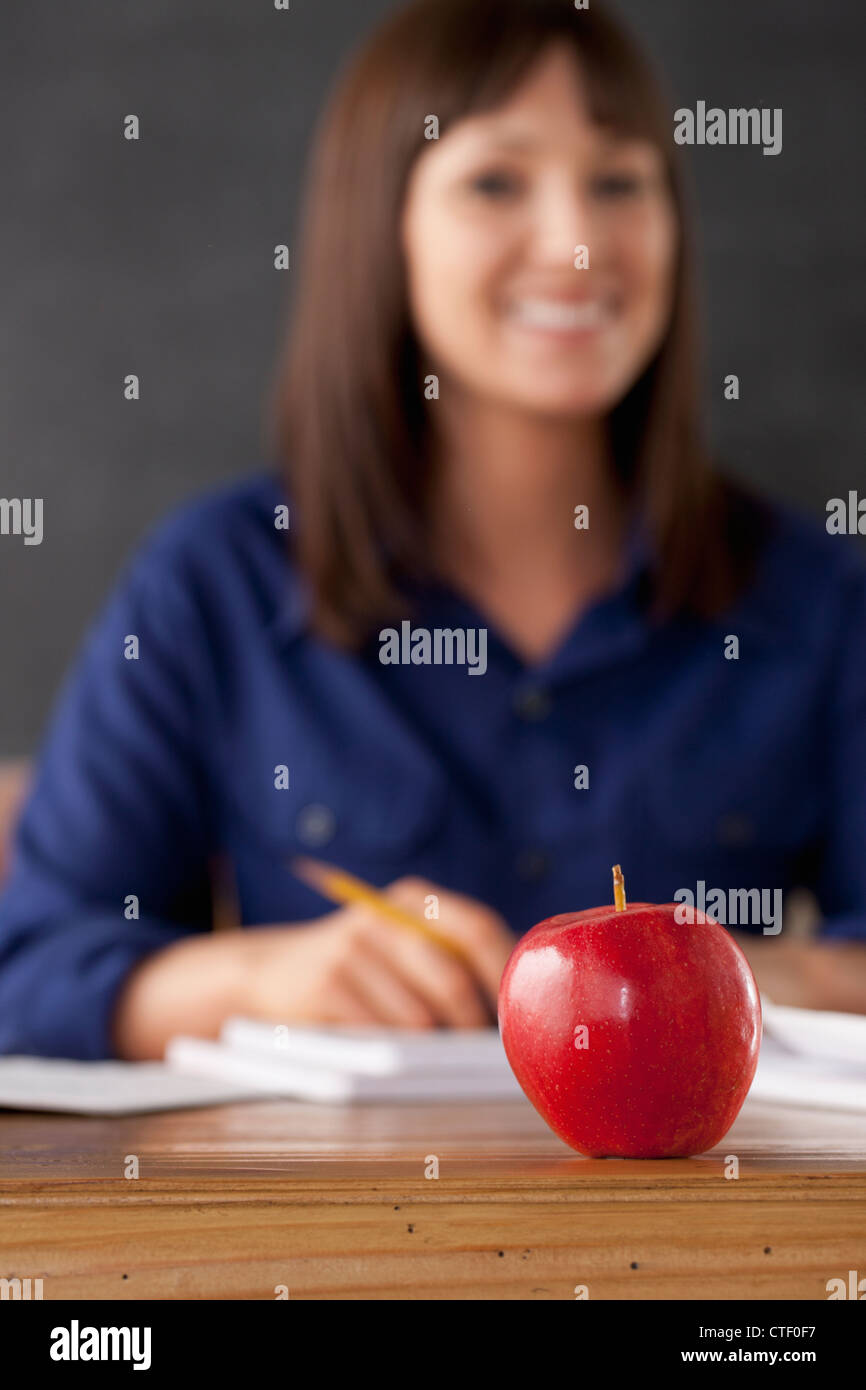 USA, California, Los Angeles, Apple on teacher's desk Stock Photo - Alamy