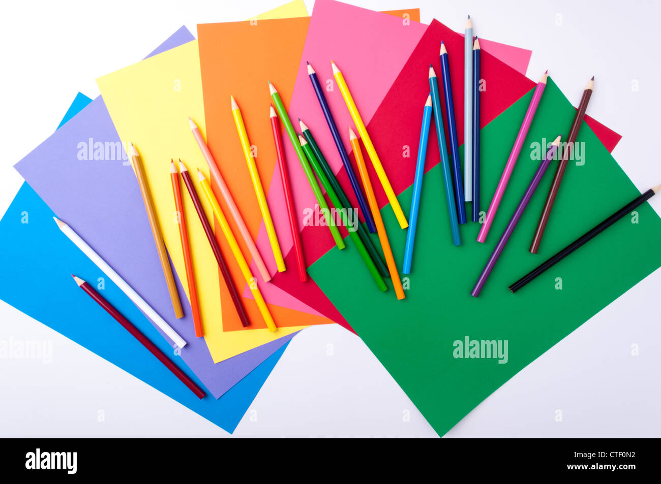 colored pencil and paper drawings to school Stock Photo - Alamy