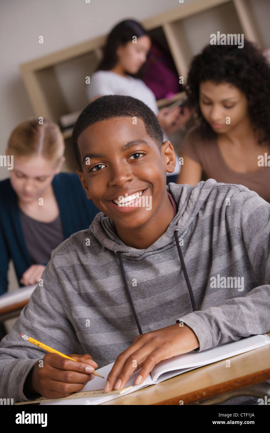 USA, California, Los Angeles, Teenage students (14-15,16-17) at school ...