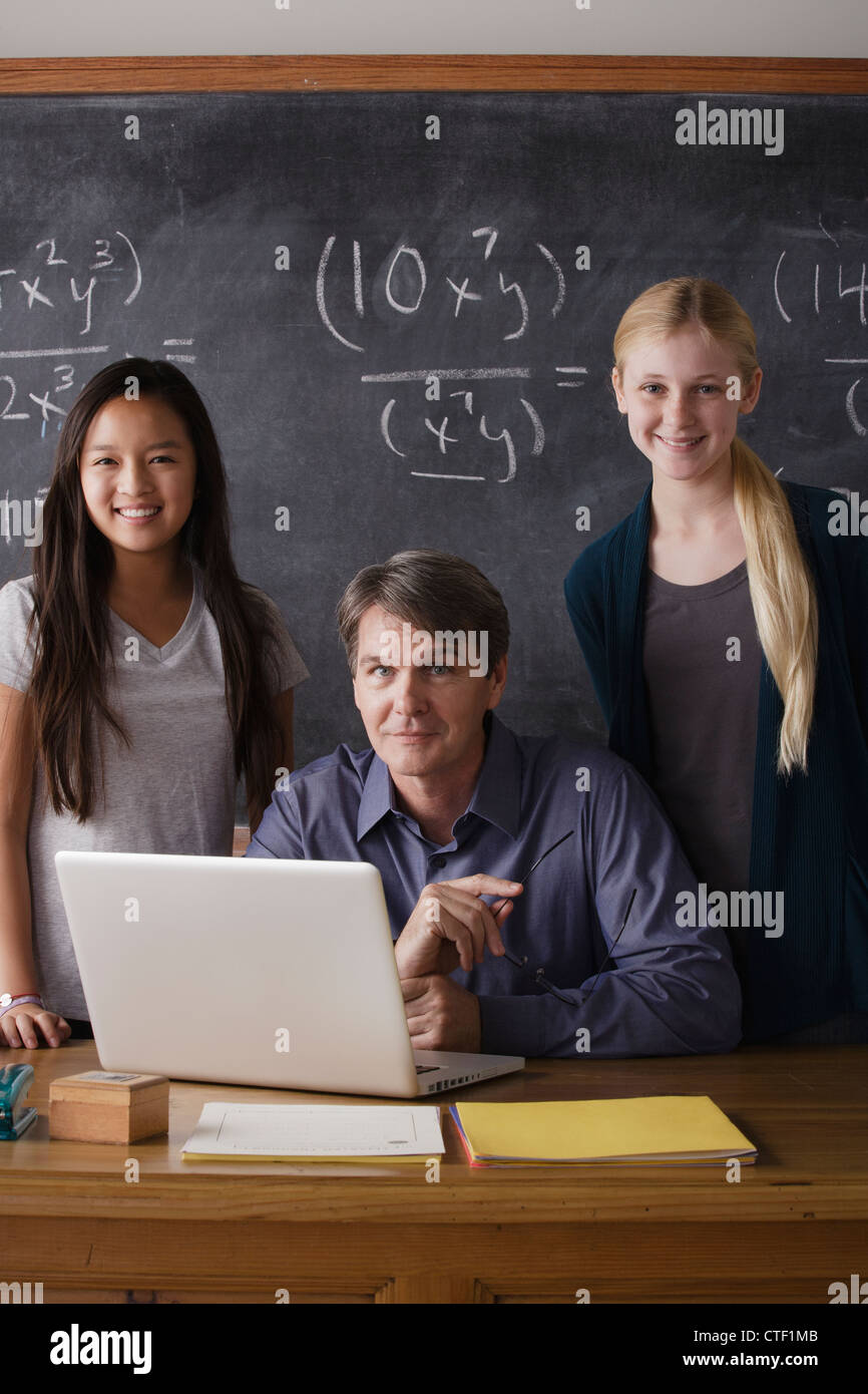 USA, California, Los Angeles, Portrait of maths teacher with two ...