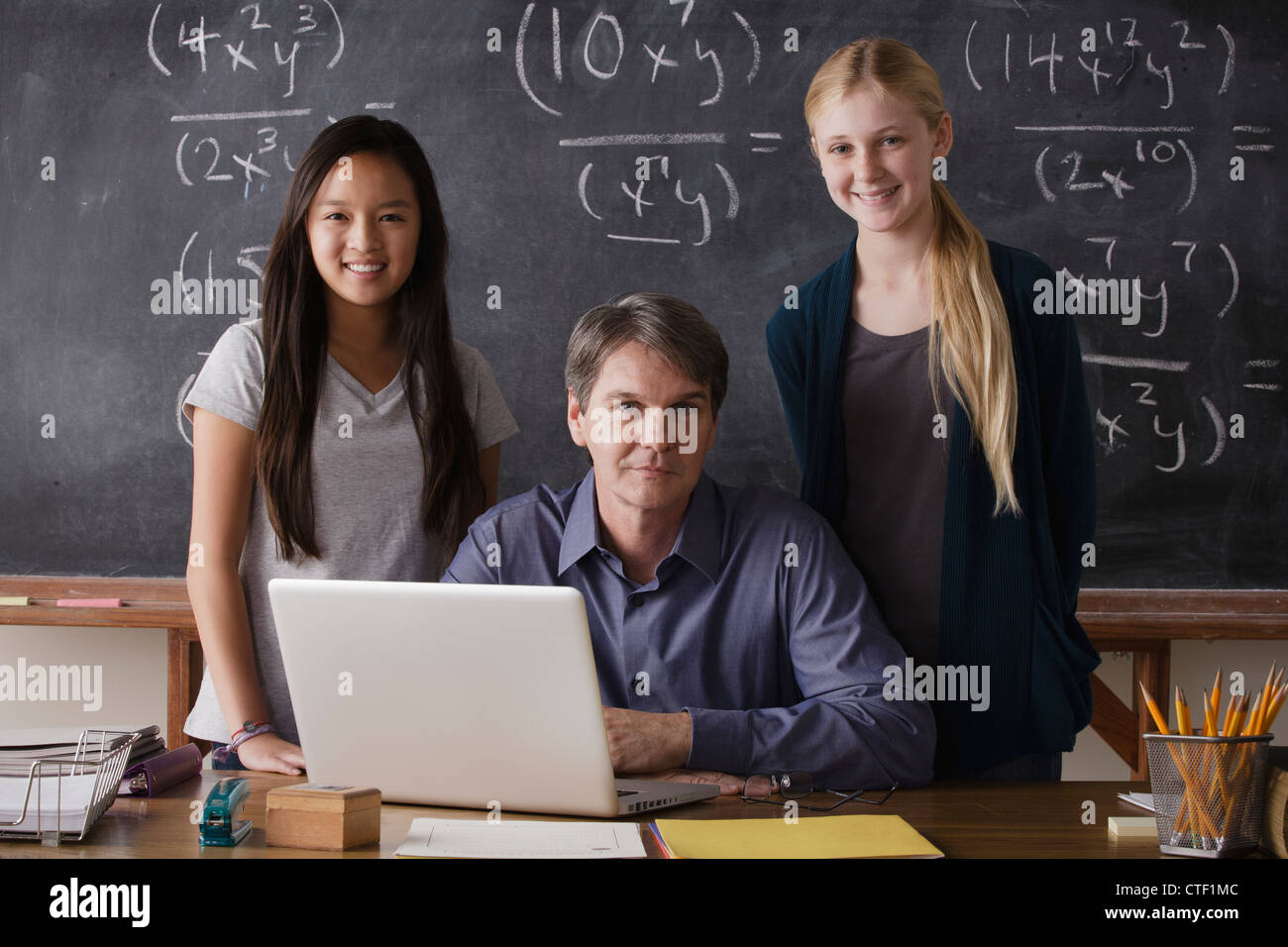 USA, California, Los Angeles, Portrait of maths teacher with two ...