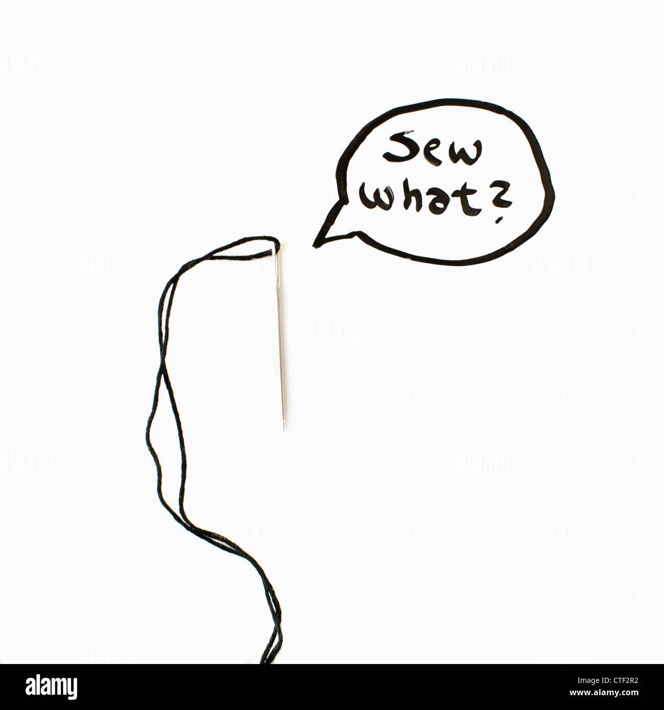 Needle and thread with text in speech bubble, studio shot Stock Photo ...