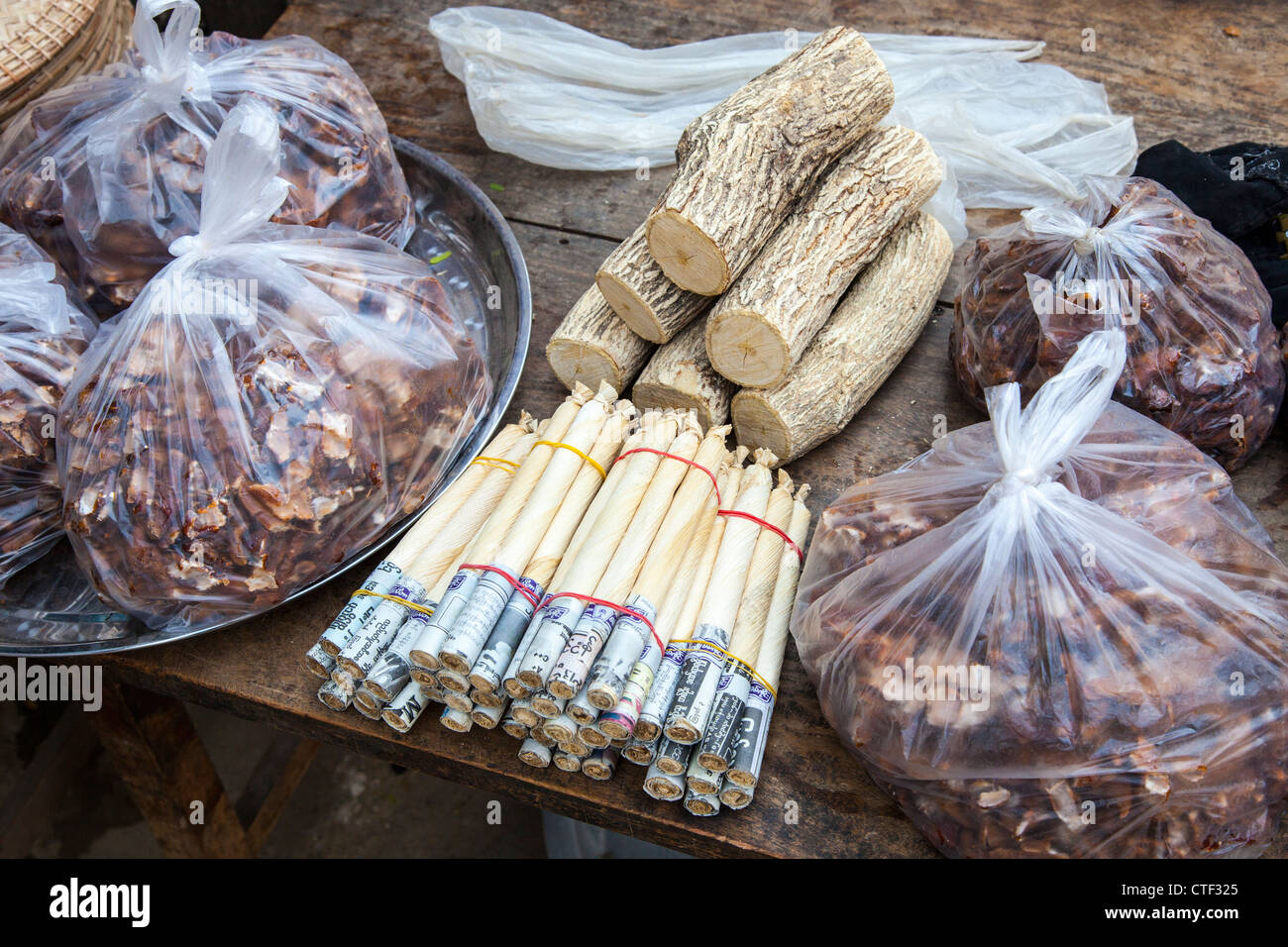 Thanaka or thanakha, wood used for face designs, Mandalay, Myanmar ...