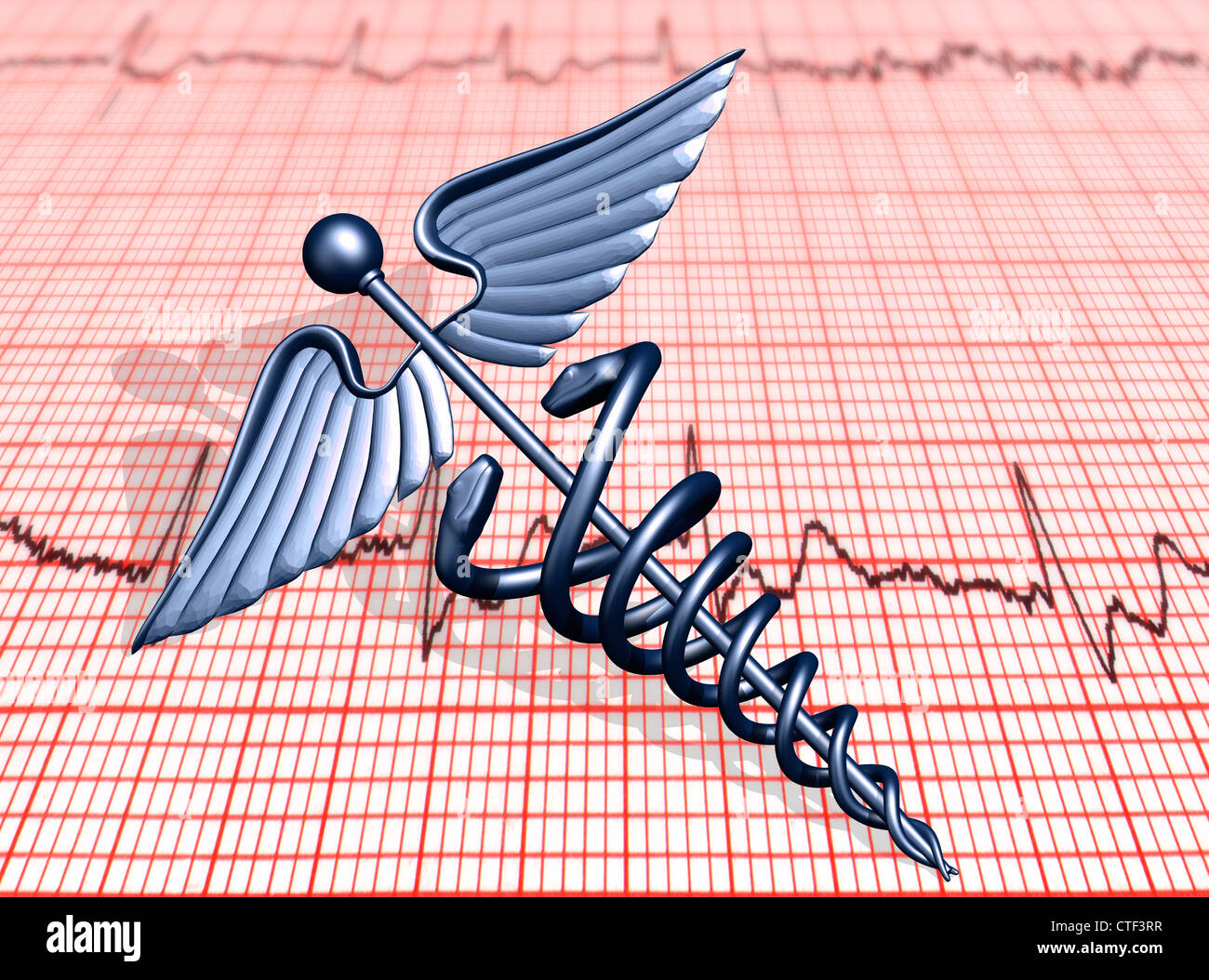 Caduceus and medical results print-out Stock Photo - Alamy