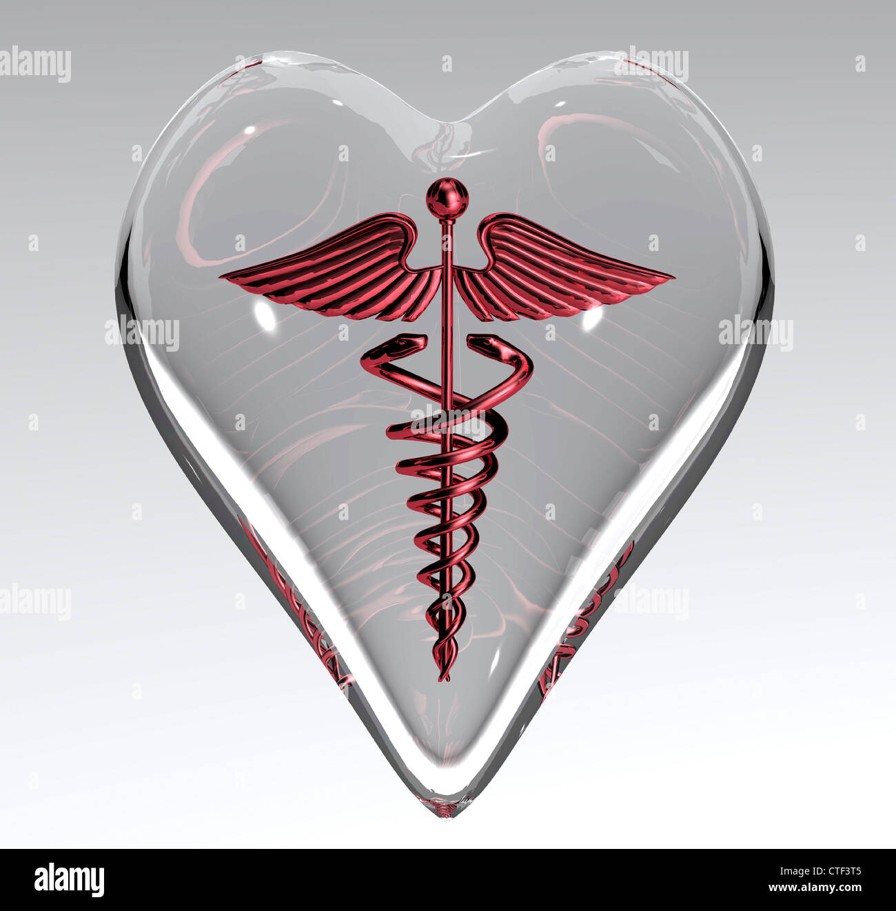 Crystal heart with Caduceus inside Stock Photo - Alamy