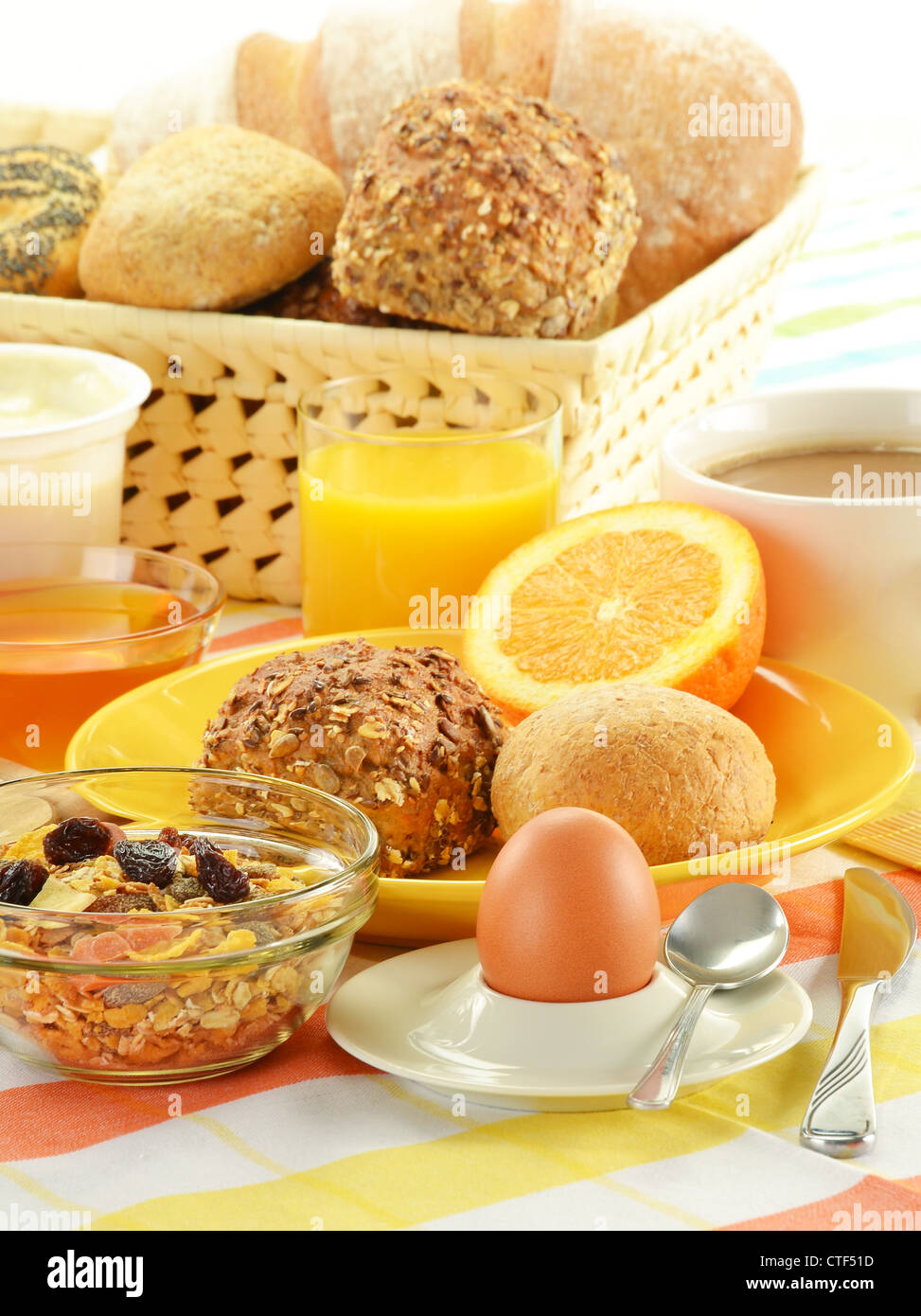 Composition with breakfast on the table Stock Photo - Alamy