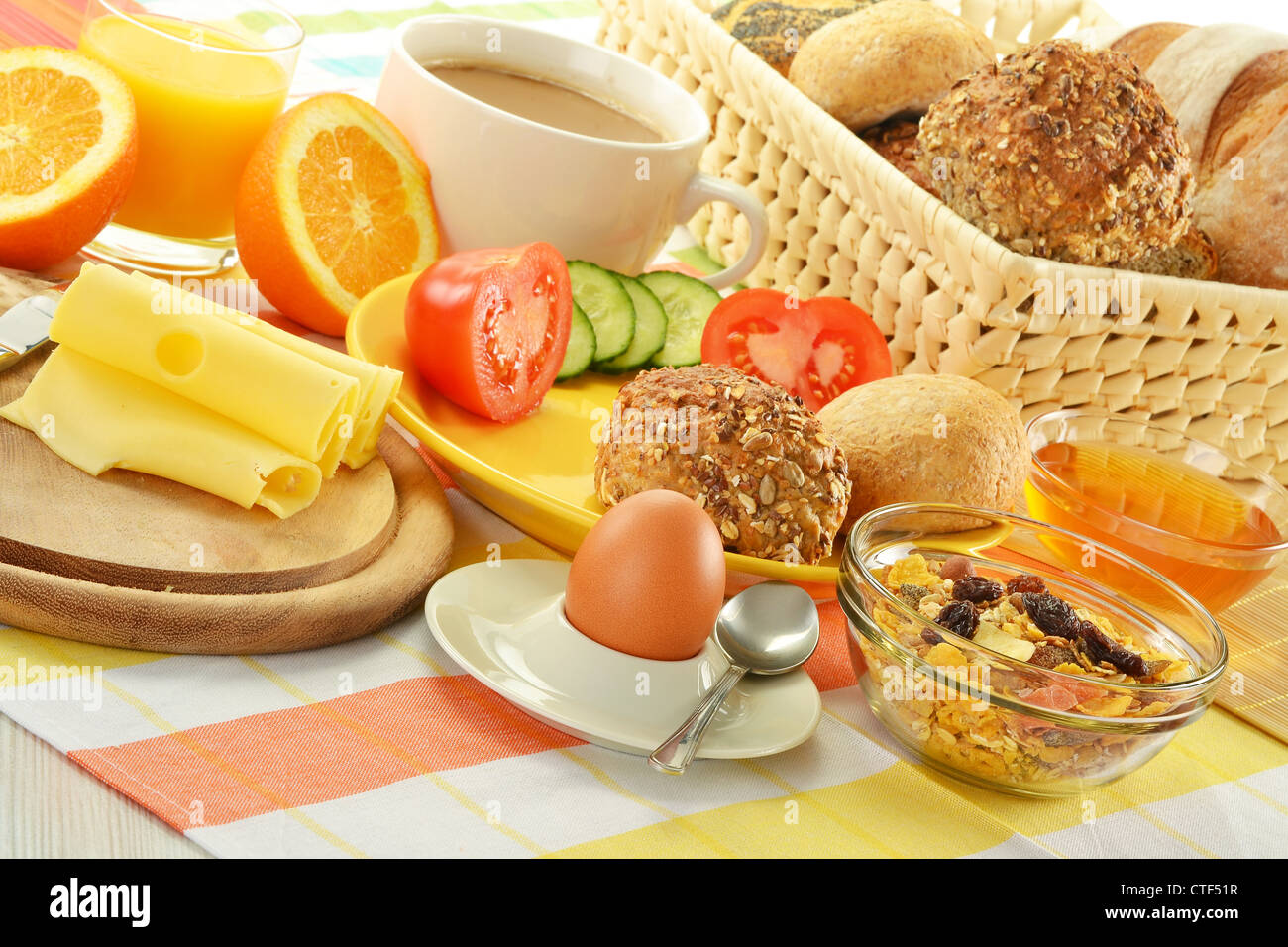 Composition with breakfast on the table Stock Photo - Alamy