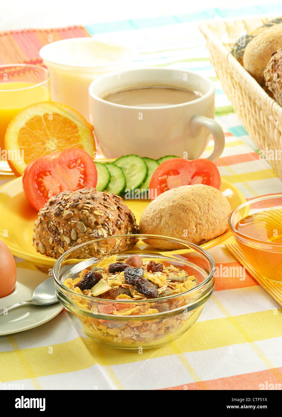 Composition with breakfast on the table Stock Photo - Alamy