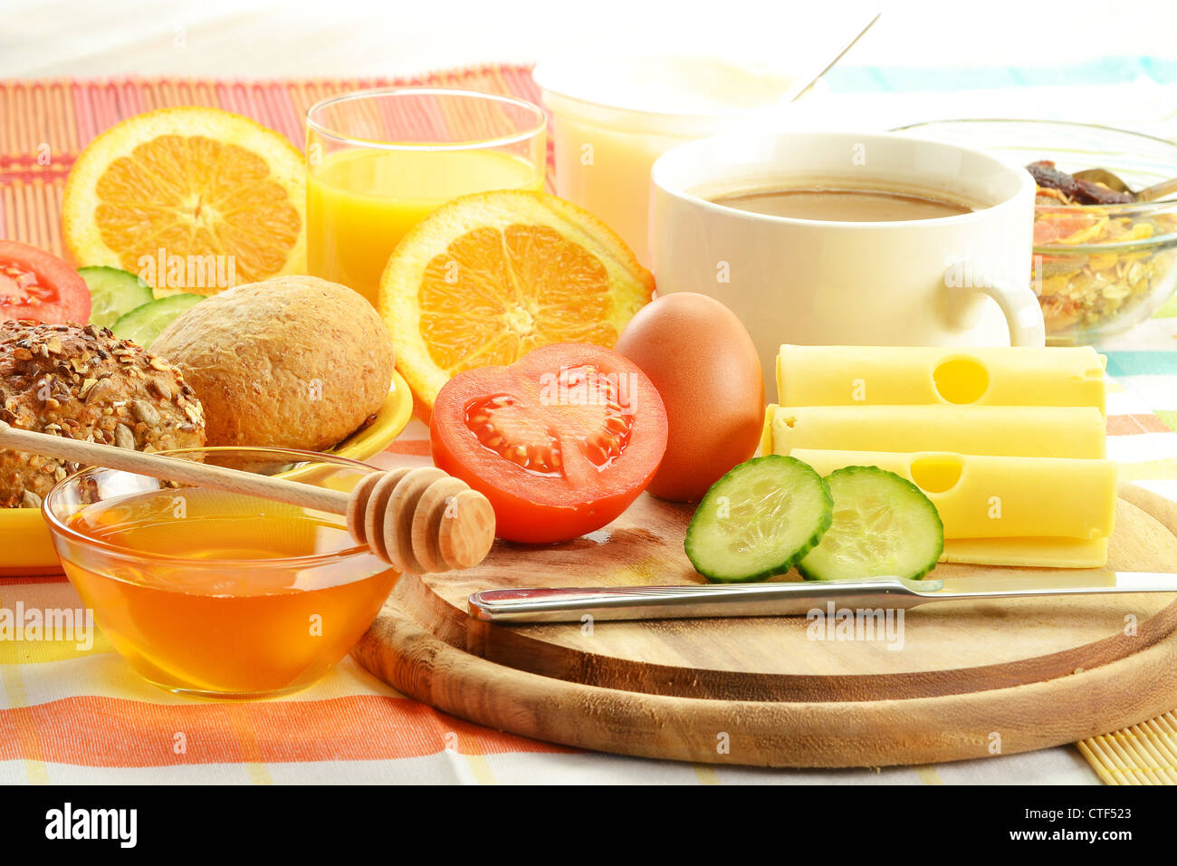 Composition with breakfast on the table Stock Photo - Alamy