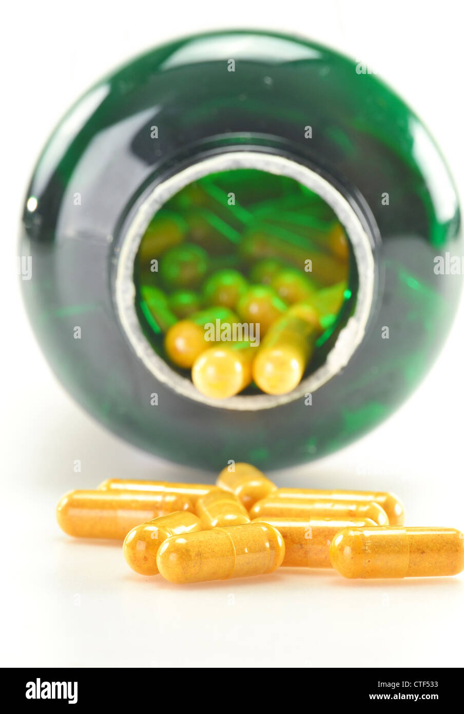 Composition with dietary supplement capsules and containers. Variety of ...