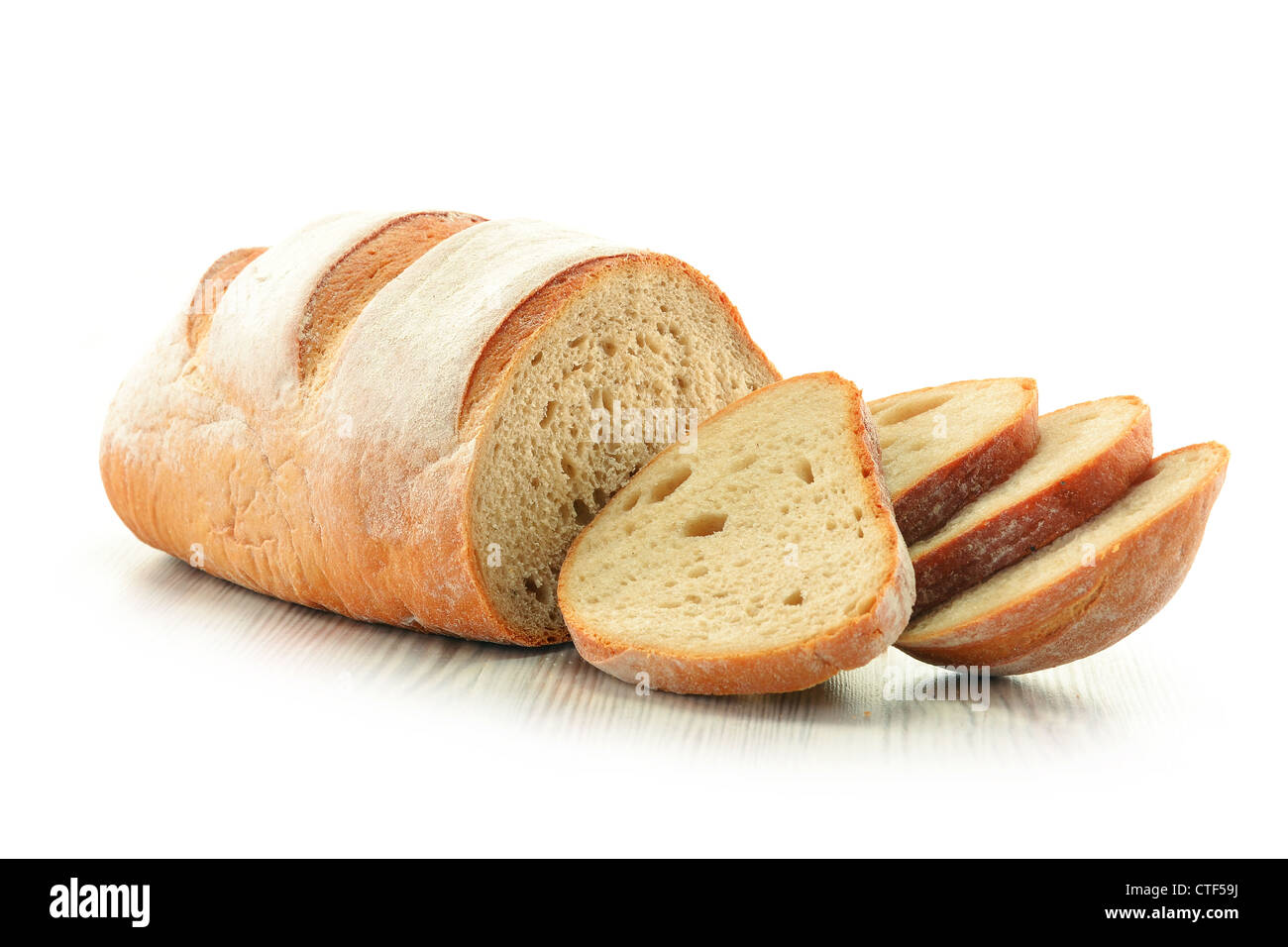 Composition with loaf of bread isolated on white Stock Photo - Alamy