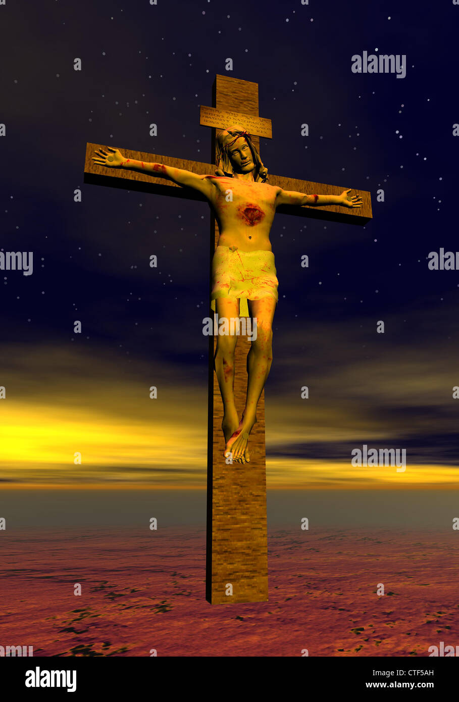 Jesus Christ on the cross in a desert place by night Stock Photo - Alamy