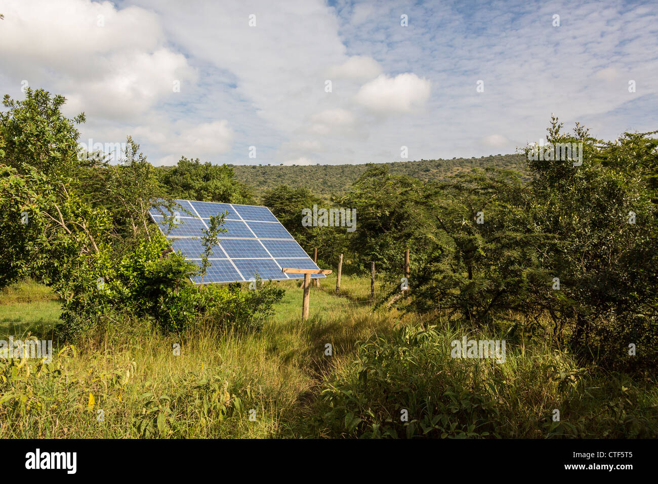 A modern Solar panel providing power to a tourist camp in Kenya Stock ...