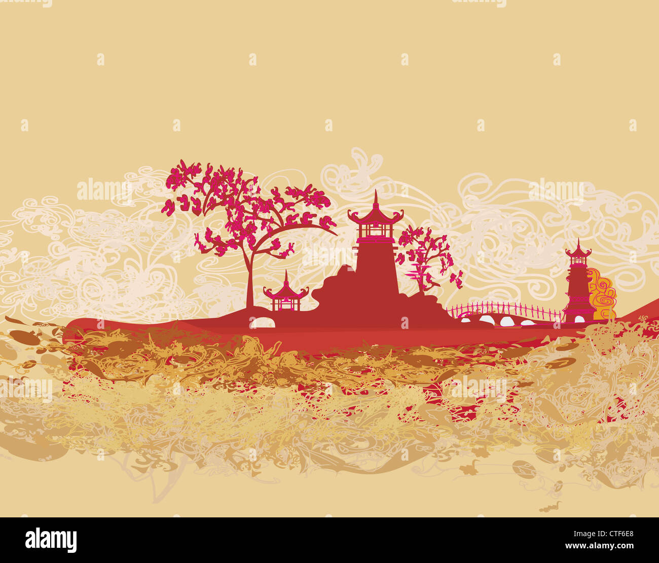 old paper with Asian Landscape Stock Photo - Alamy