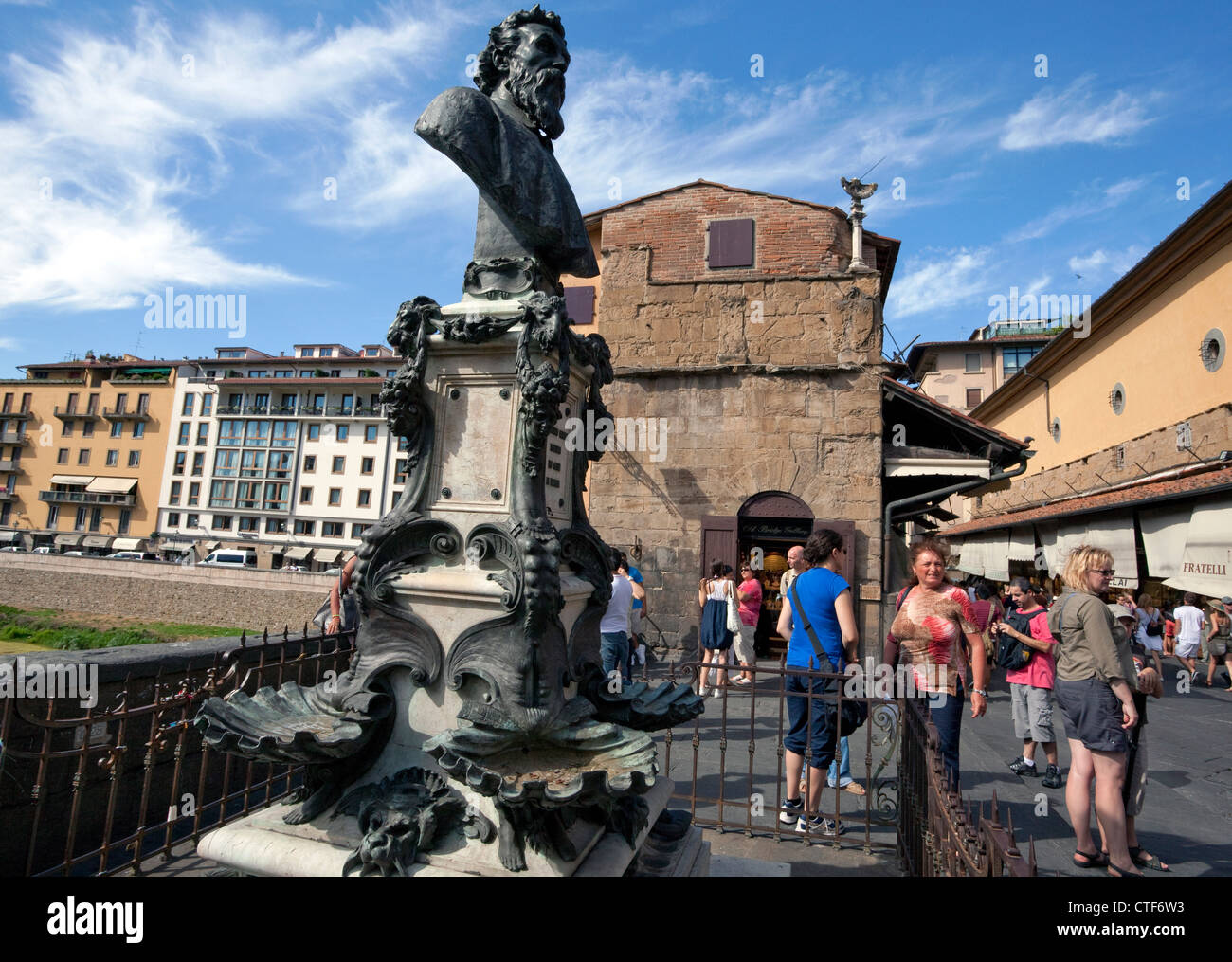 Bust of Benvenuto Cellini on Ponte Vecchio in Florence, Italy Stock ...