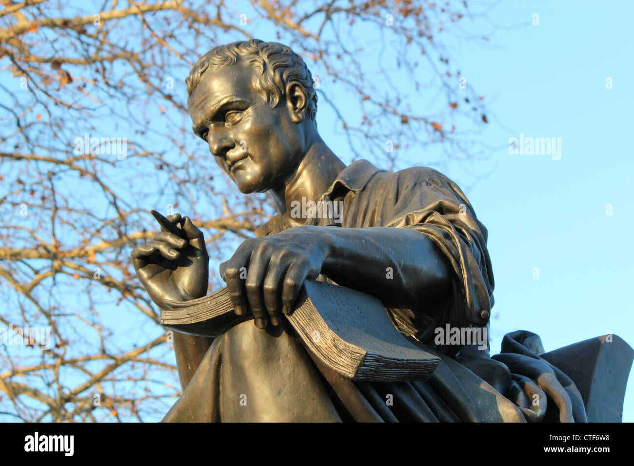 Close up of the statue of Jean-Jacques Rousseau on the Rousseau island ...
