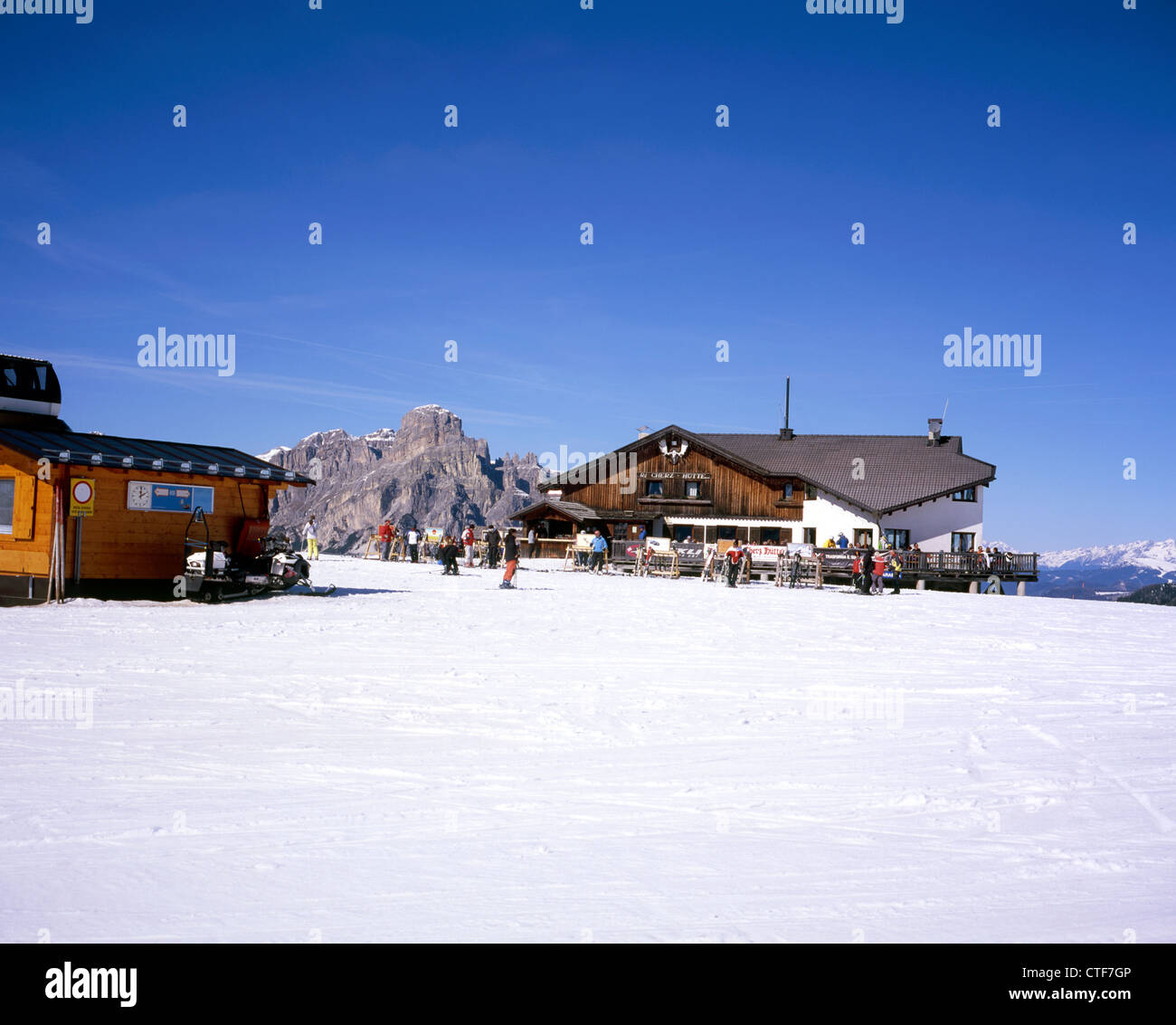 Cherz Hutte and Restaurant above Passo Campolongo Corvara Dolomites ...