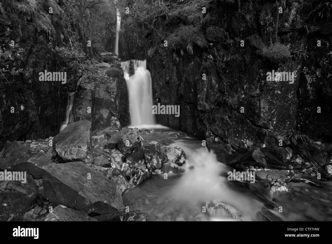 Black and White image of Scale Force waterfall, Buttermere, Lake ...