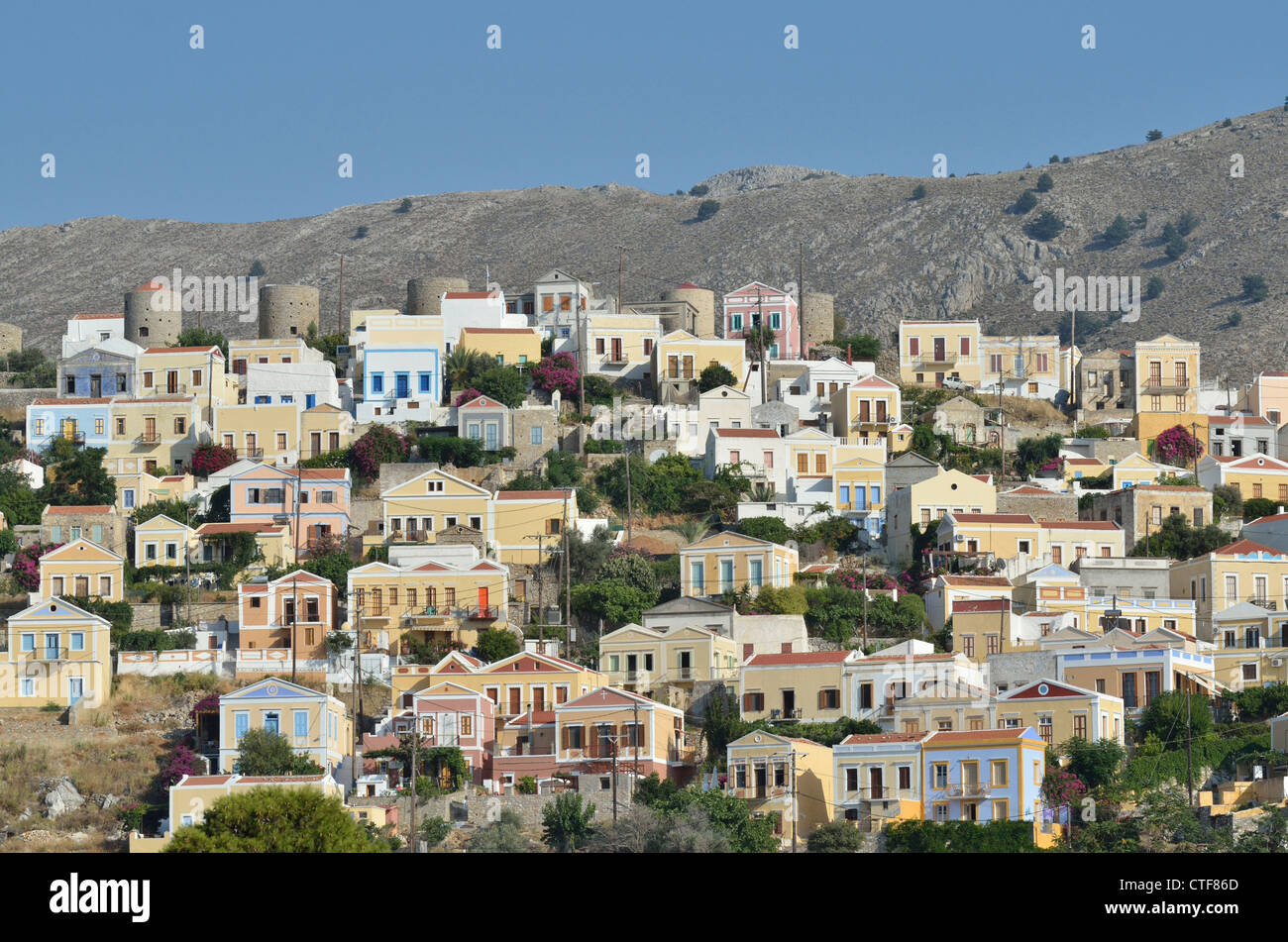A view of the beautiful village of Chorio, with some dilapidated ...