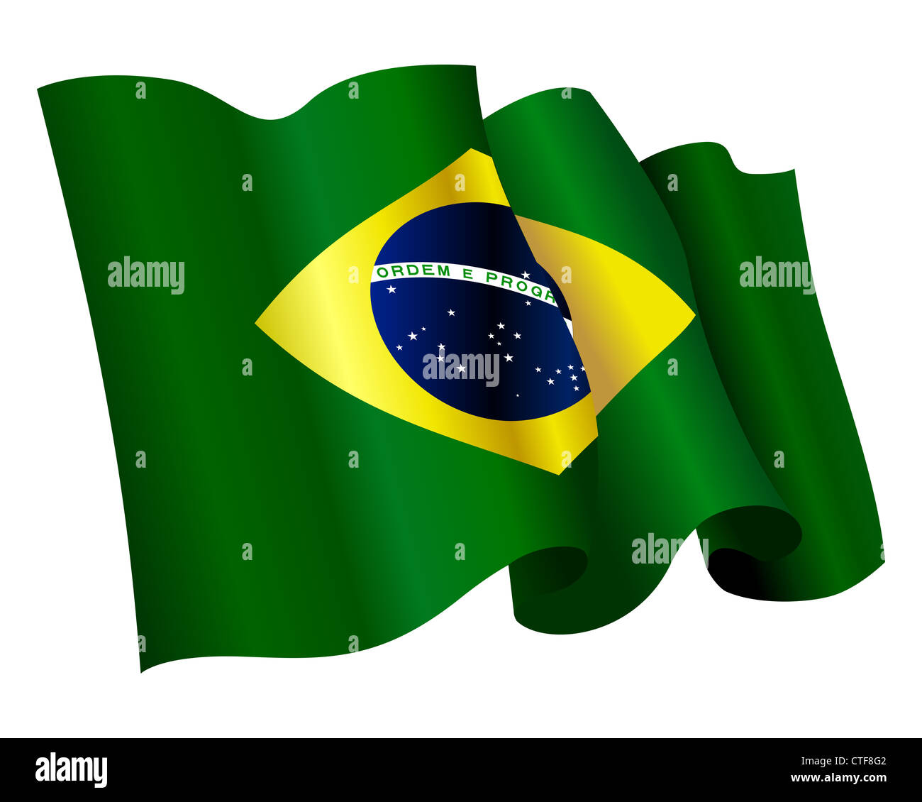 floating, streaming Flag of Brazil on white background Stock Photo - Alamy