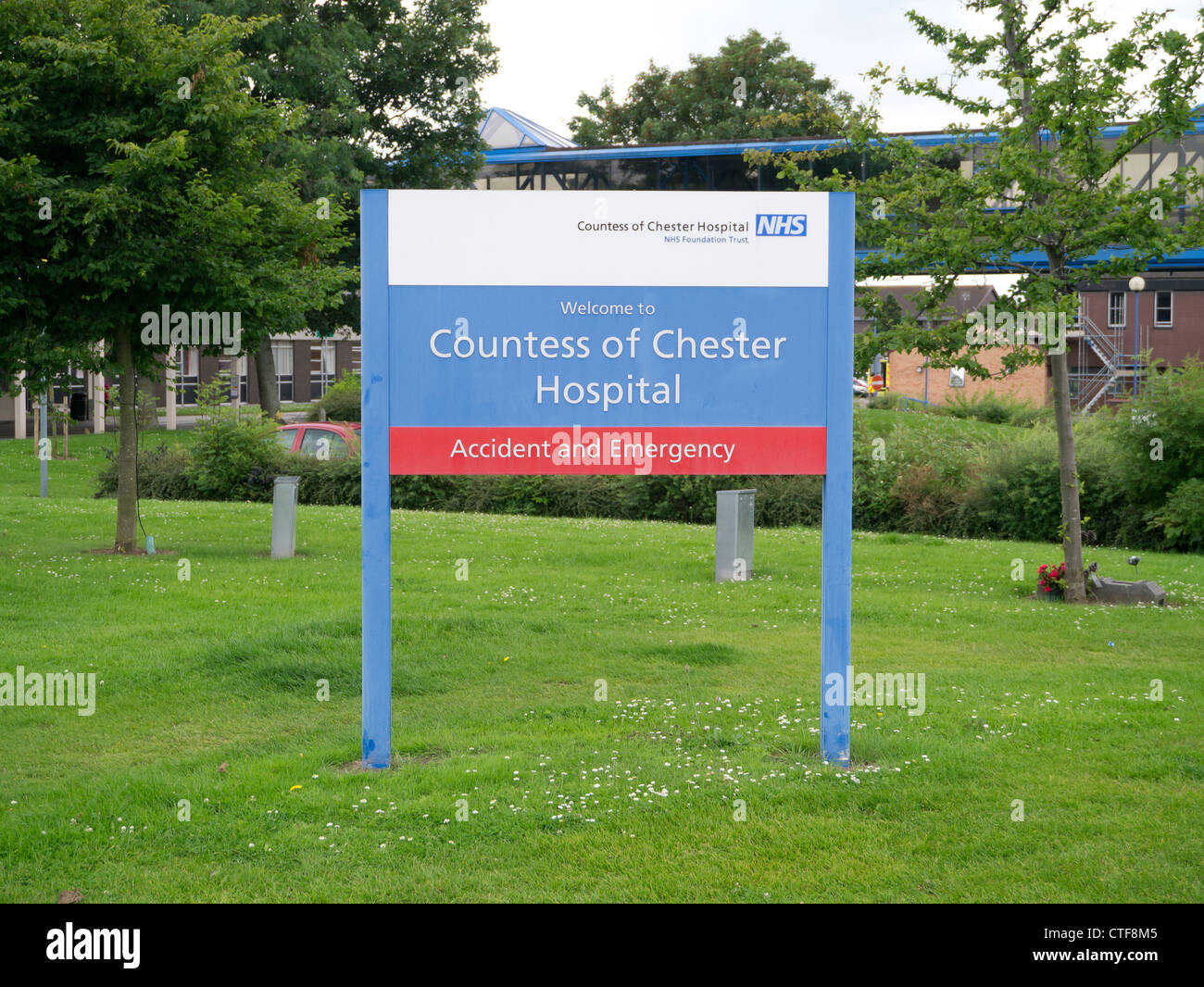 Countess of Chester Hospital signs at various locations on the site ...