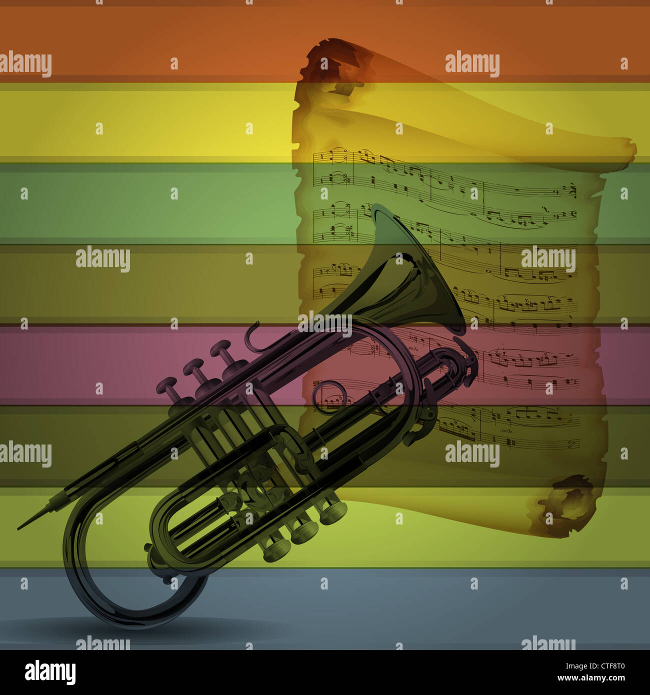 Retro Cornet musical with colorful background Stock Photo - Alamy