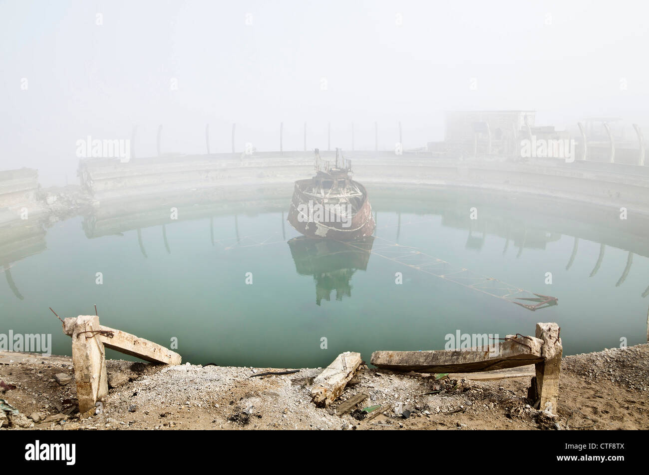 The derelict Steetley Magnesite works on a Foggy day, Hartlepool ...