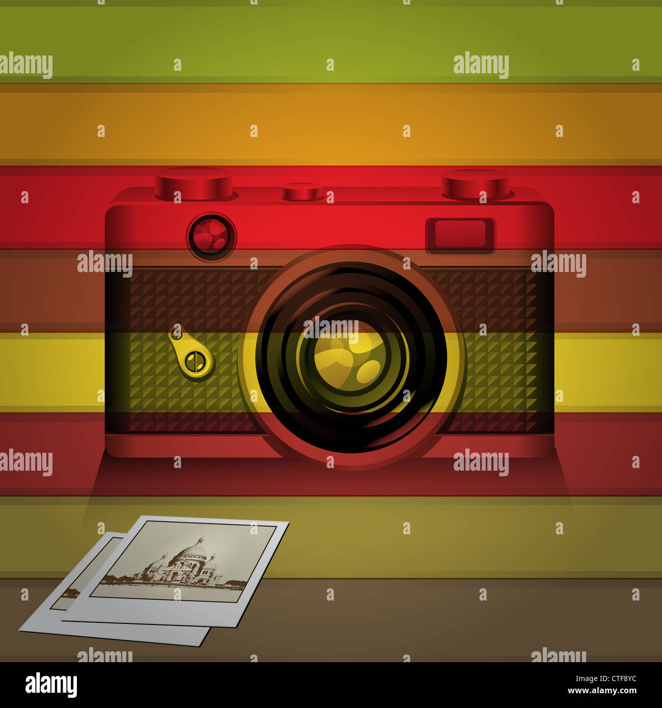Retro camera and photo memories with colorful background Stock Photo ...