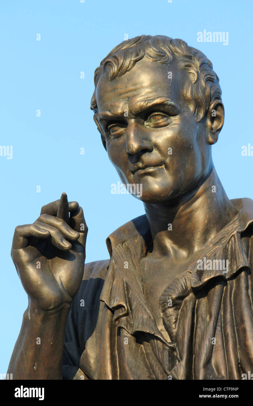 Close up of the statue of Jean-Jacques Rousseau on the Rousseau island ...