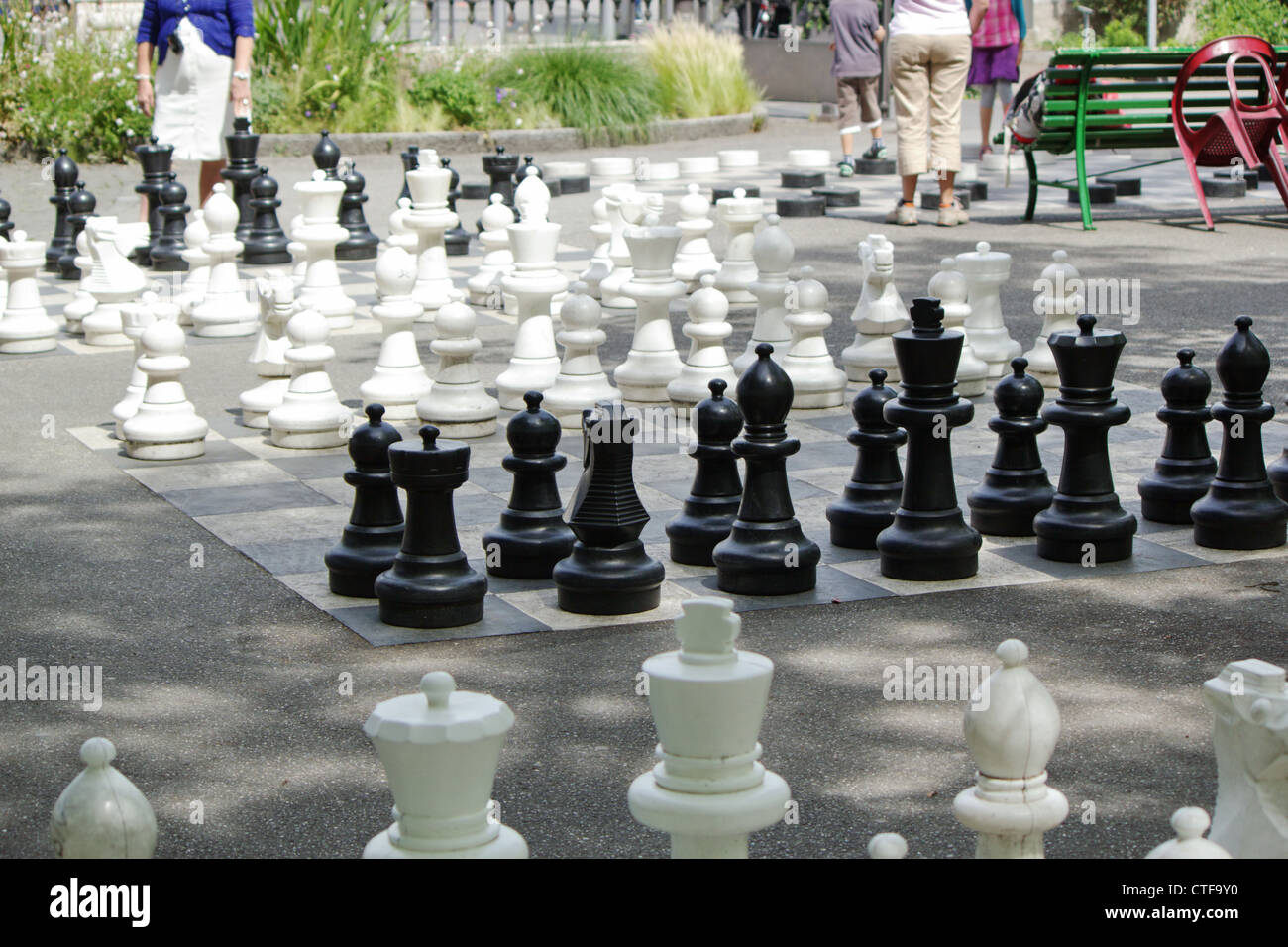 Black and white outdoors chess game in Bastions Park, Geneva ...