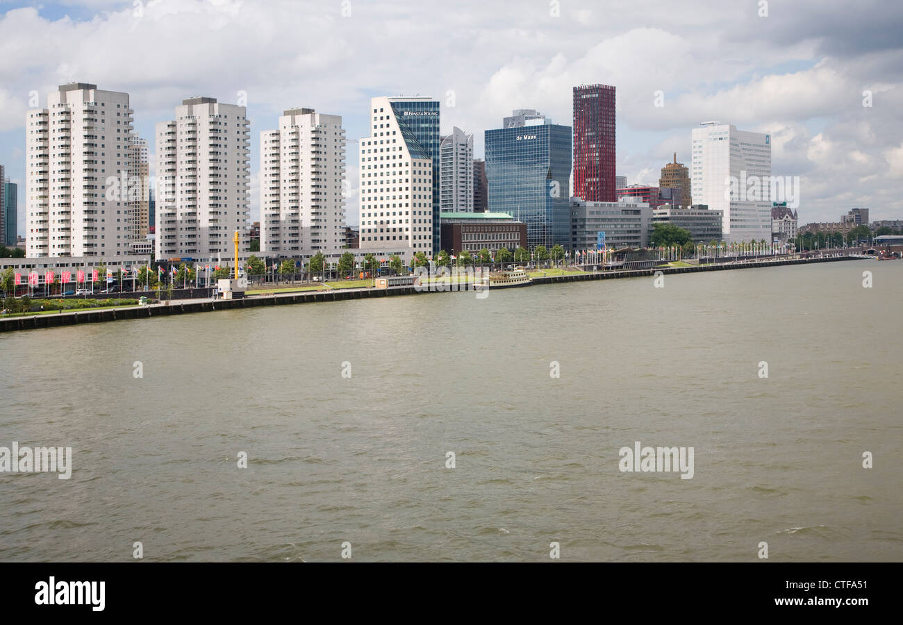 High rise modern buildings River Maas Rotterdam Netherlands Boompjes ...