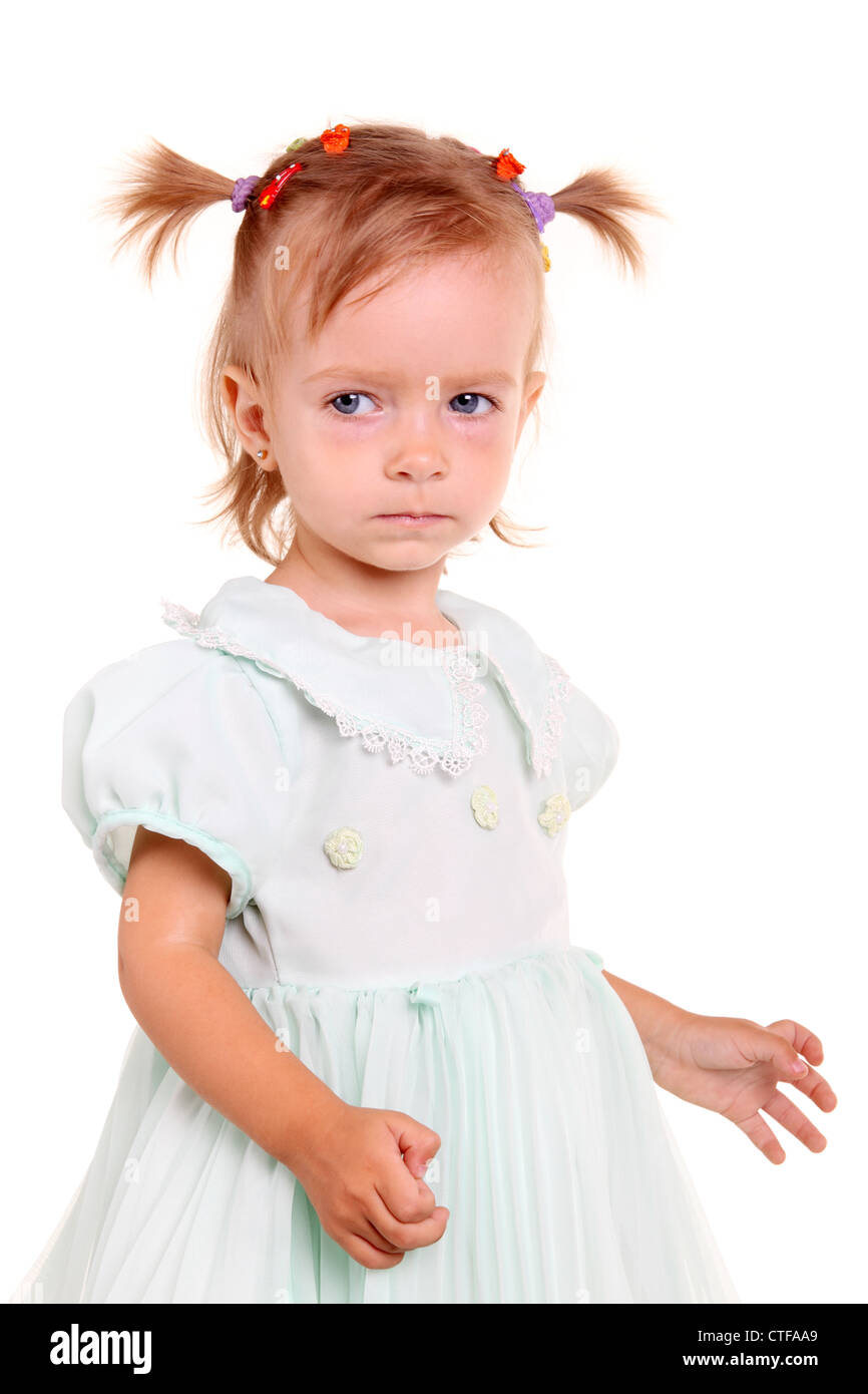 Little girl with braids on the white background Stock Photo - Alamy