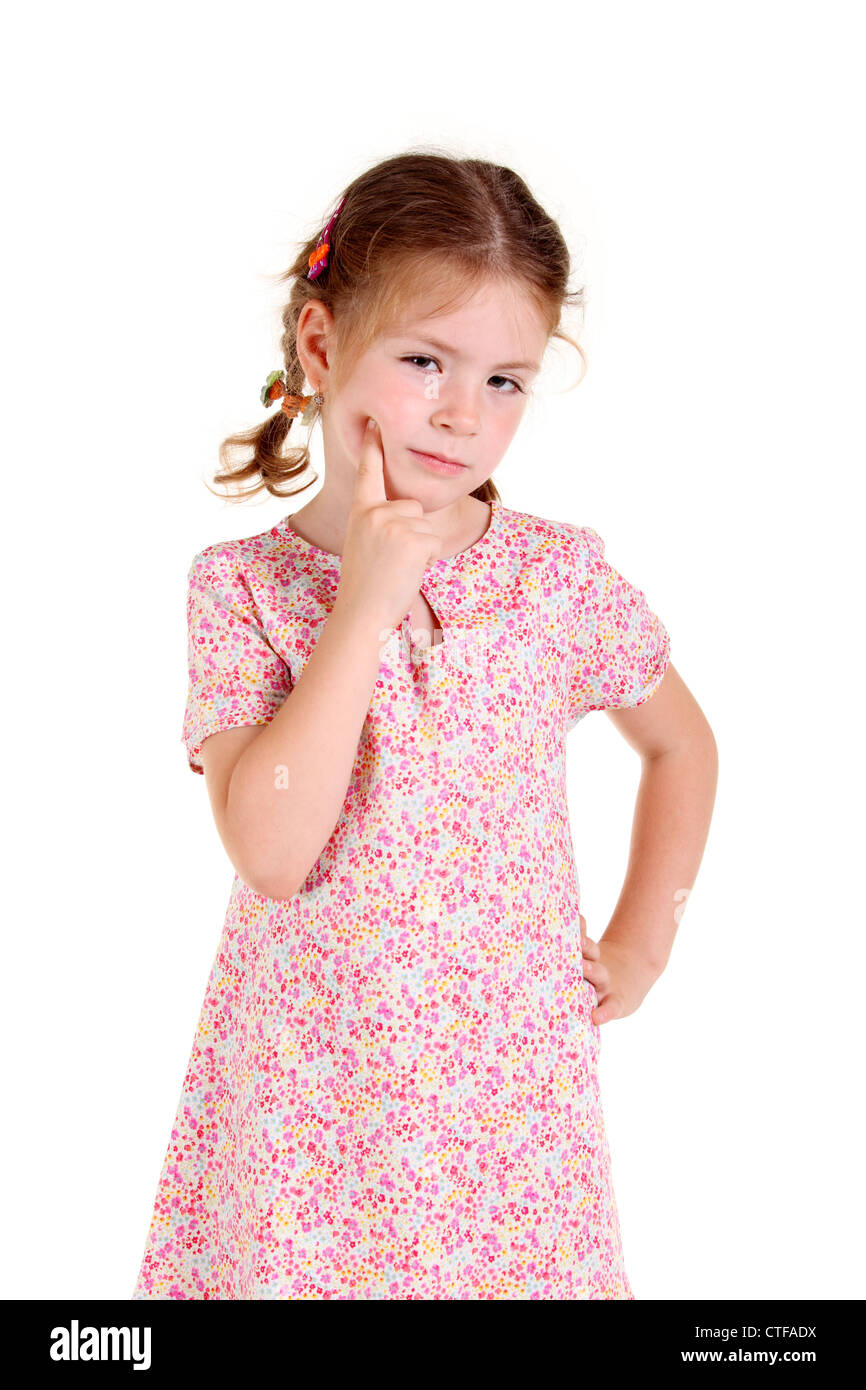 Little girl with braids on the white background Stock Photo - Alamy