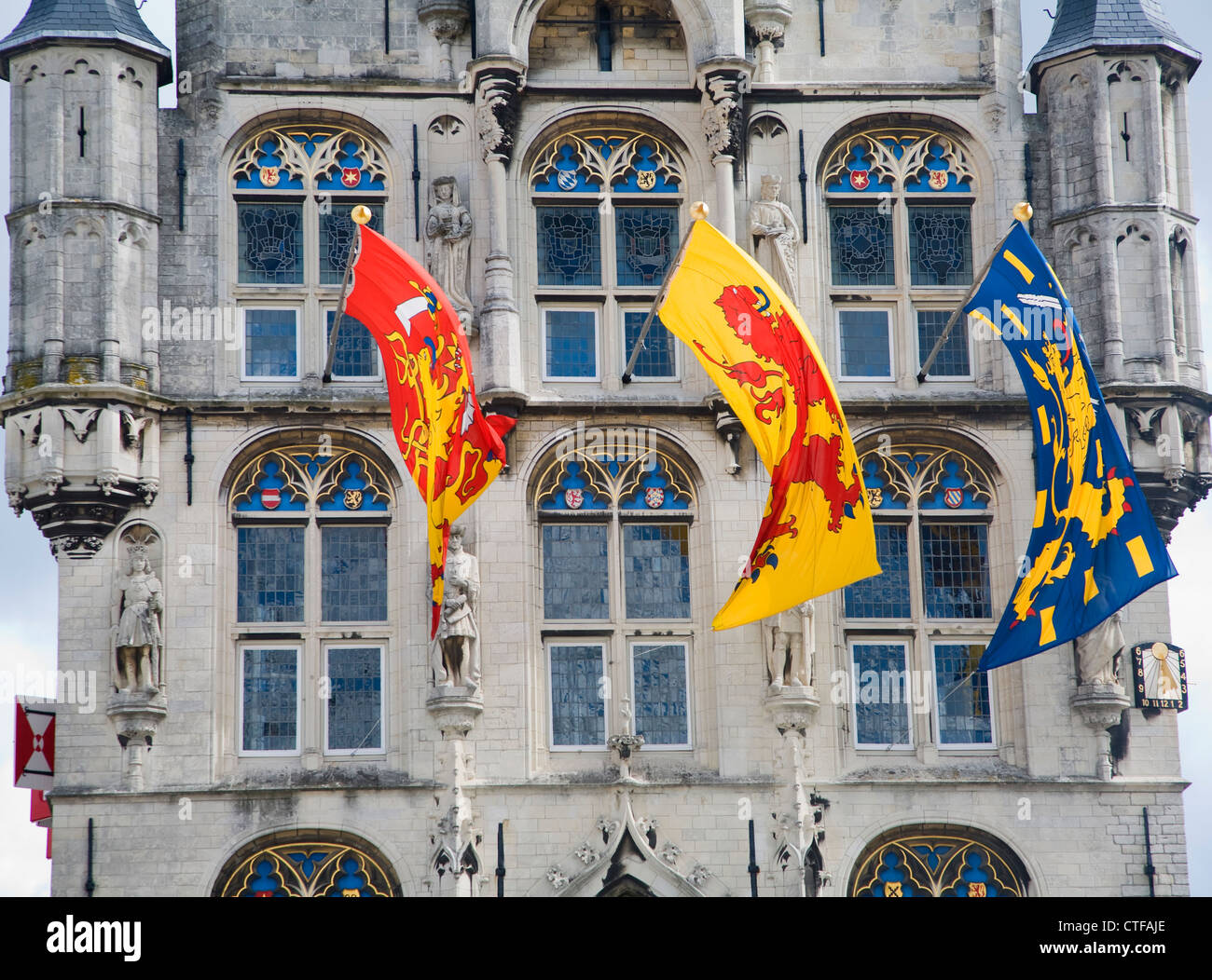 Flags Gothic Stadhuis town hall Gouda, Netherlands Stock Photo - Alamy