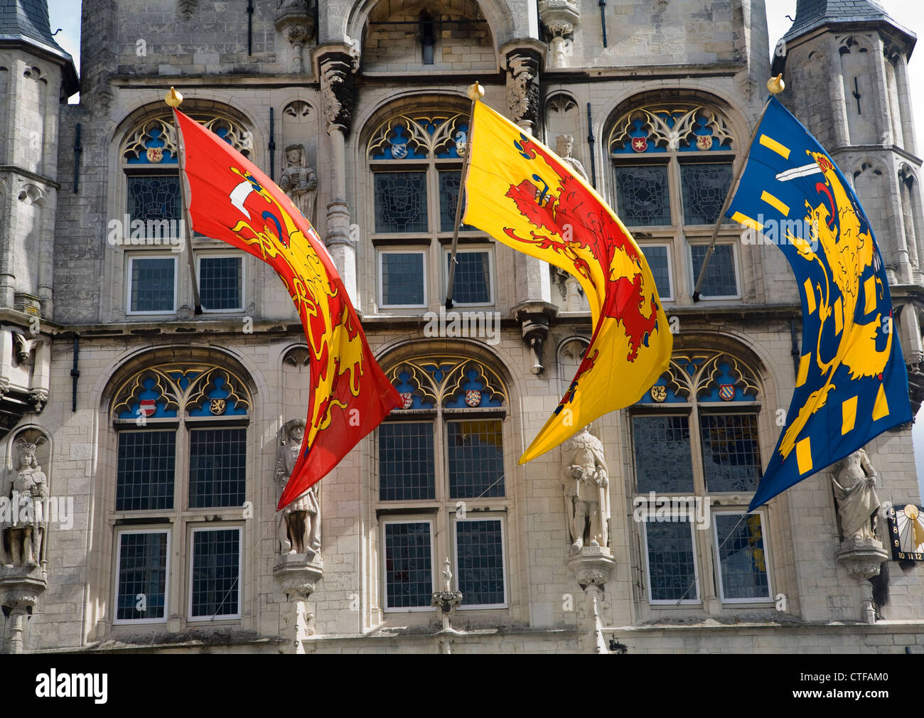 Flags Gothic Stadhuis town hall Gouda, Netherlands Stock Photo - Alamy