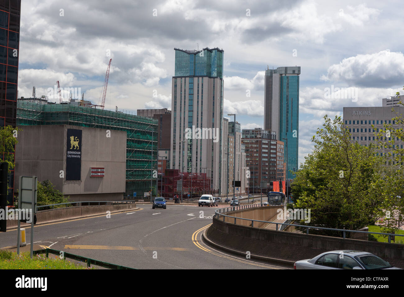 Birmingham City University building with high rise buildings in the ...