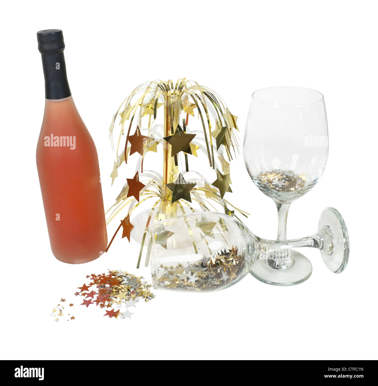 Cascading stars with wine and glasses pouring stars - path included ...