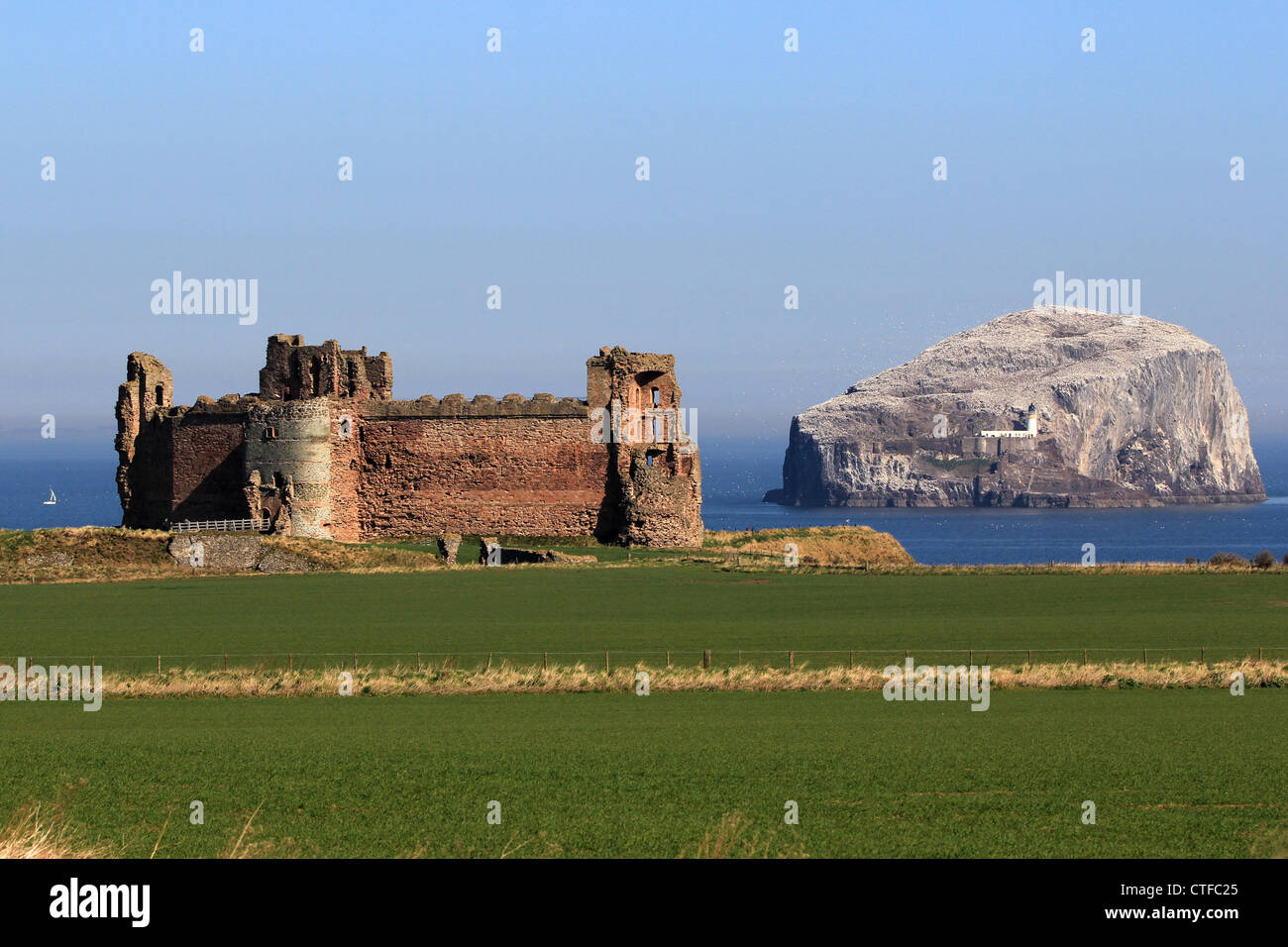 Tantallon Castle with Bass Rock in background Stock Photo - Alamy